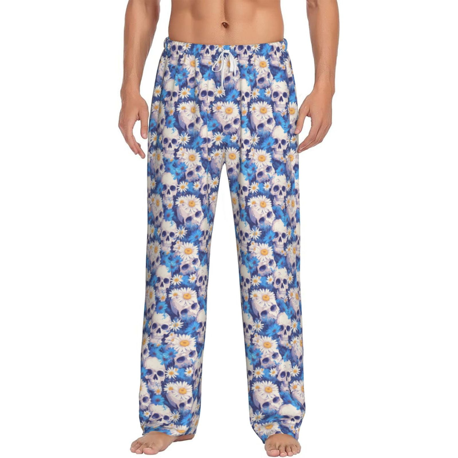 Daiia white Skull blue daisy Men's Sleep Pant with Pockets and ...