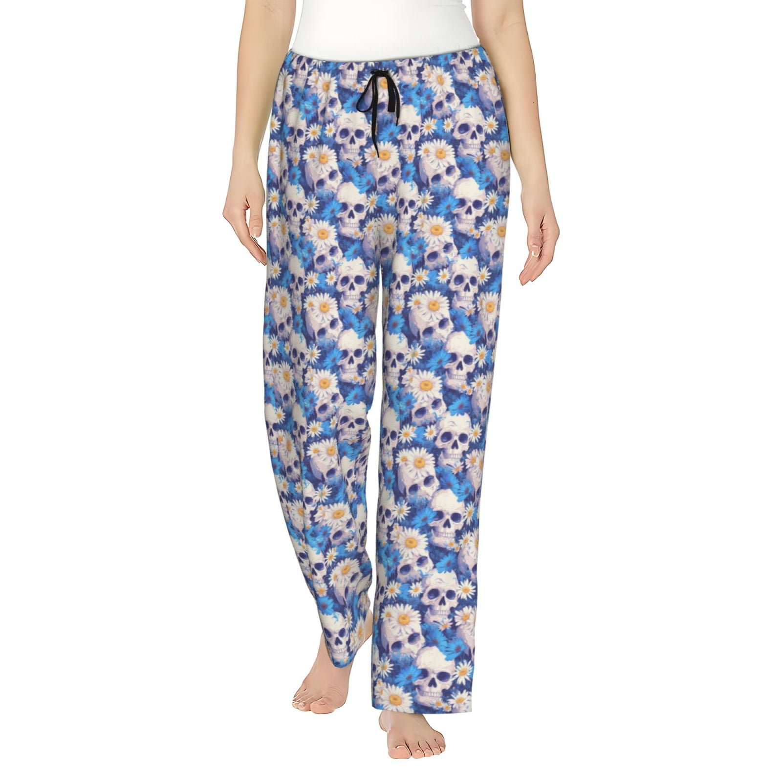 Daiia white Skull blue daisy Women's Sleep Pant with Pockets and ...