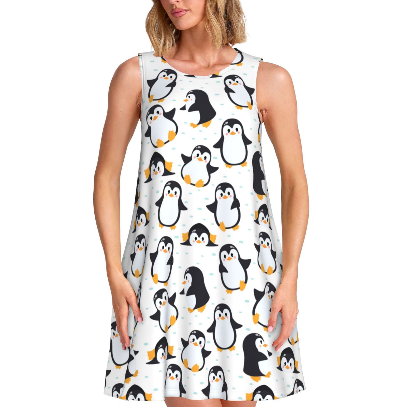 Daiia whiter cute penguin Print Women's Dresses 2025 Trendy Short ...