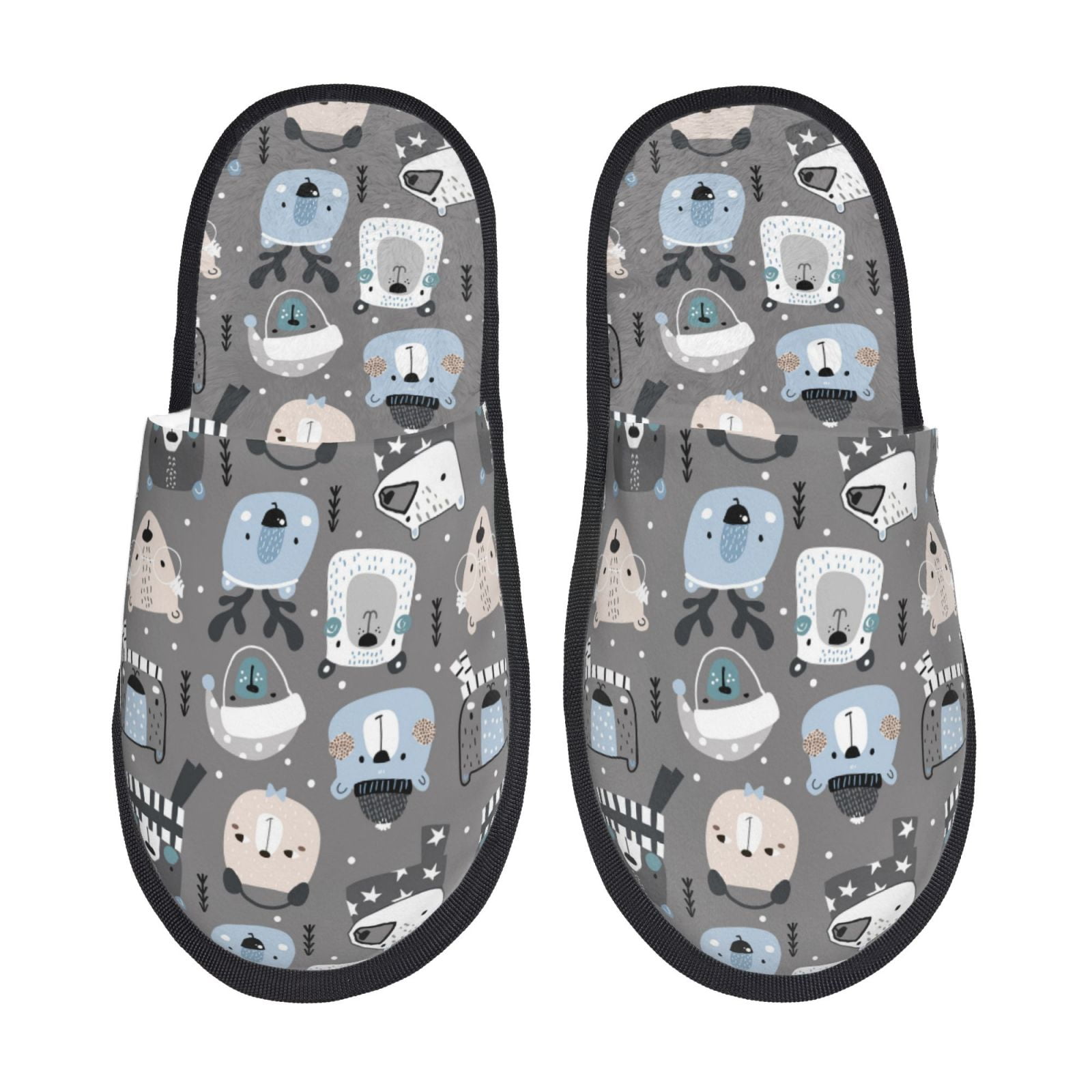 Daiia winter Scarf cute beer Pattern Furry Slippers for Women and Men ...