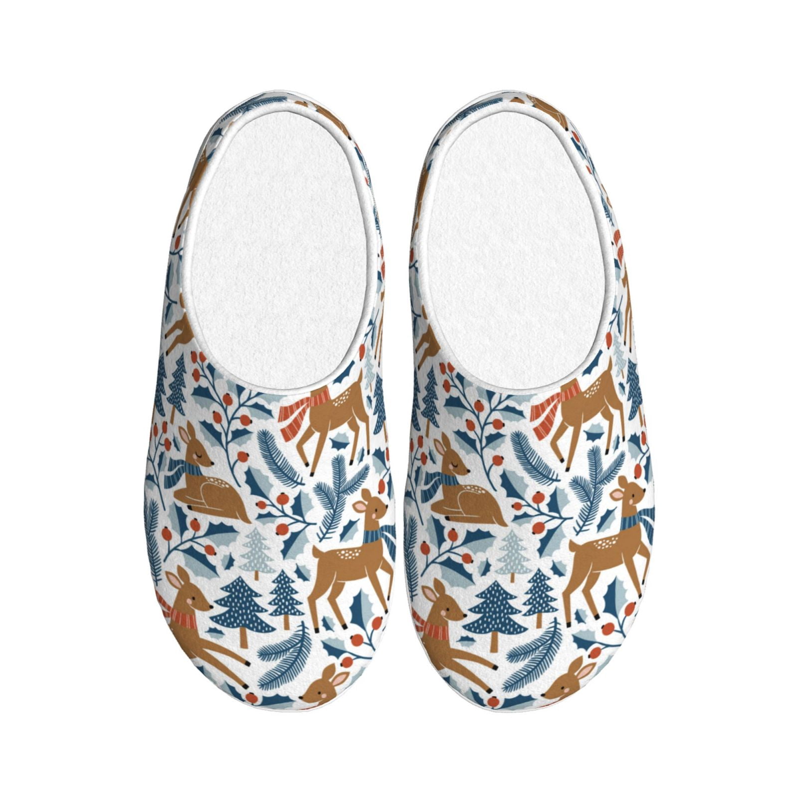 Daiia winter Scarf deer Print Women’s Fuzzy Slippers Memory Foam ...