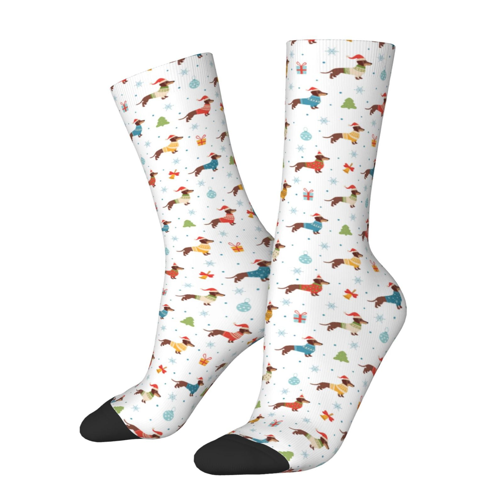 Daiia winter Snowflake Dachshund Print Crew Socks – Soft Breathable ...