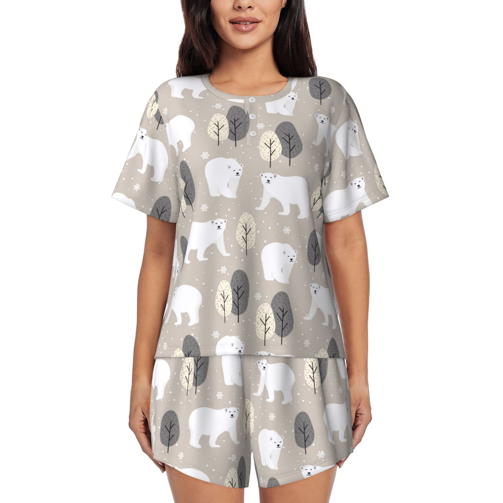 Daiia winter Snowflake beer Pattern Womens Pajama Sets Short Sleeve ...