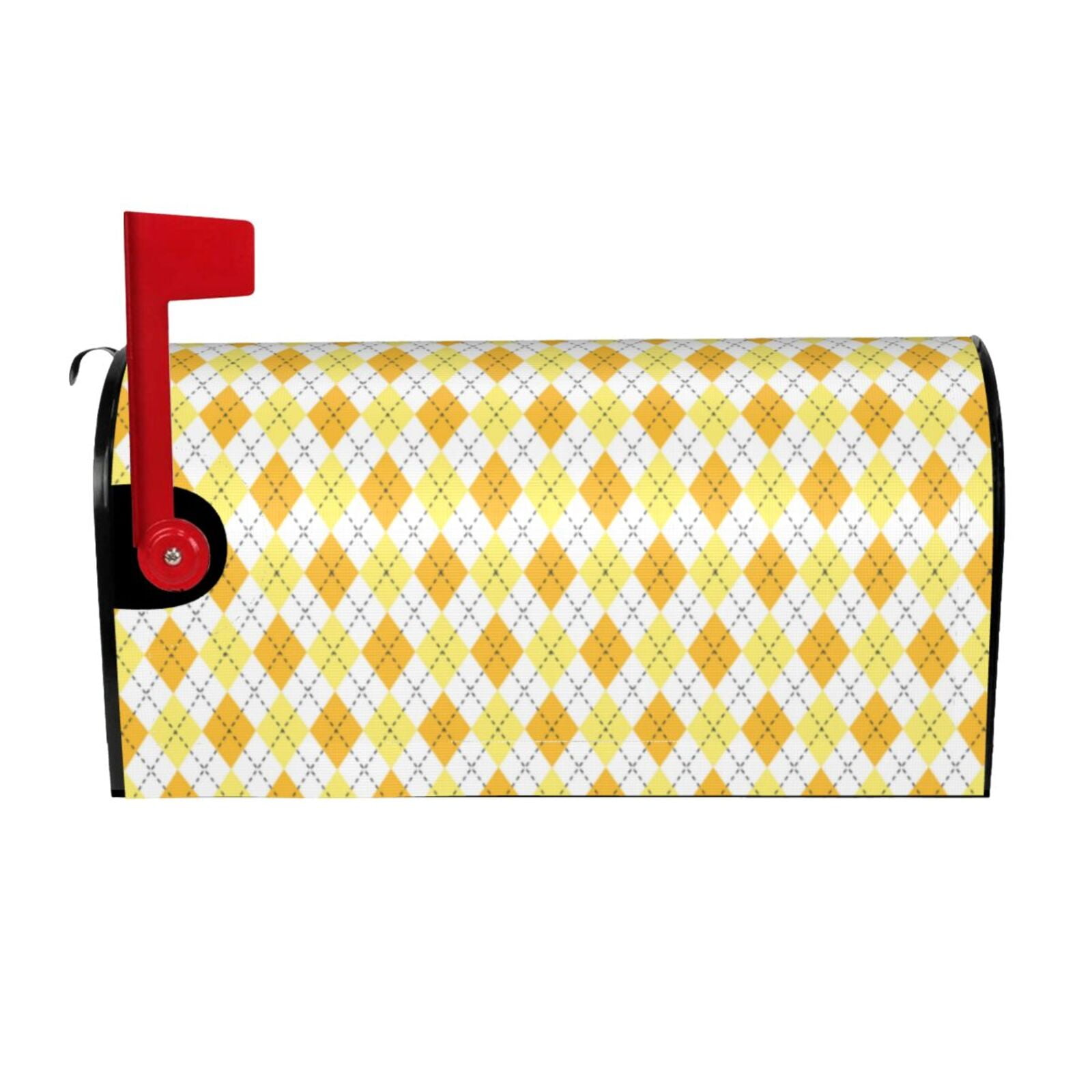 Daiia yellow argyle Pattern Mailbox Cover , Magnetic Welcome Mailbox ...
