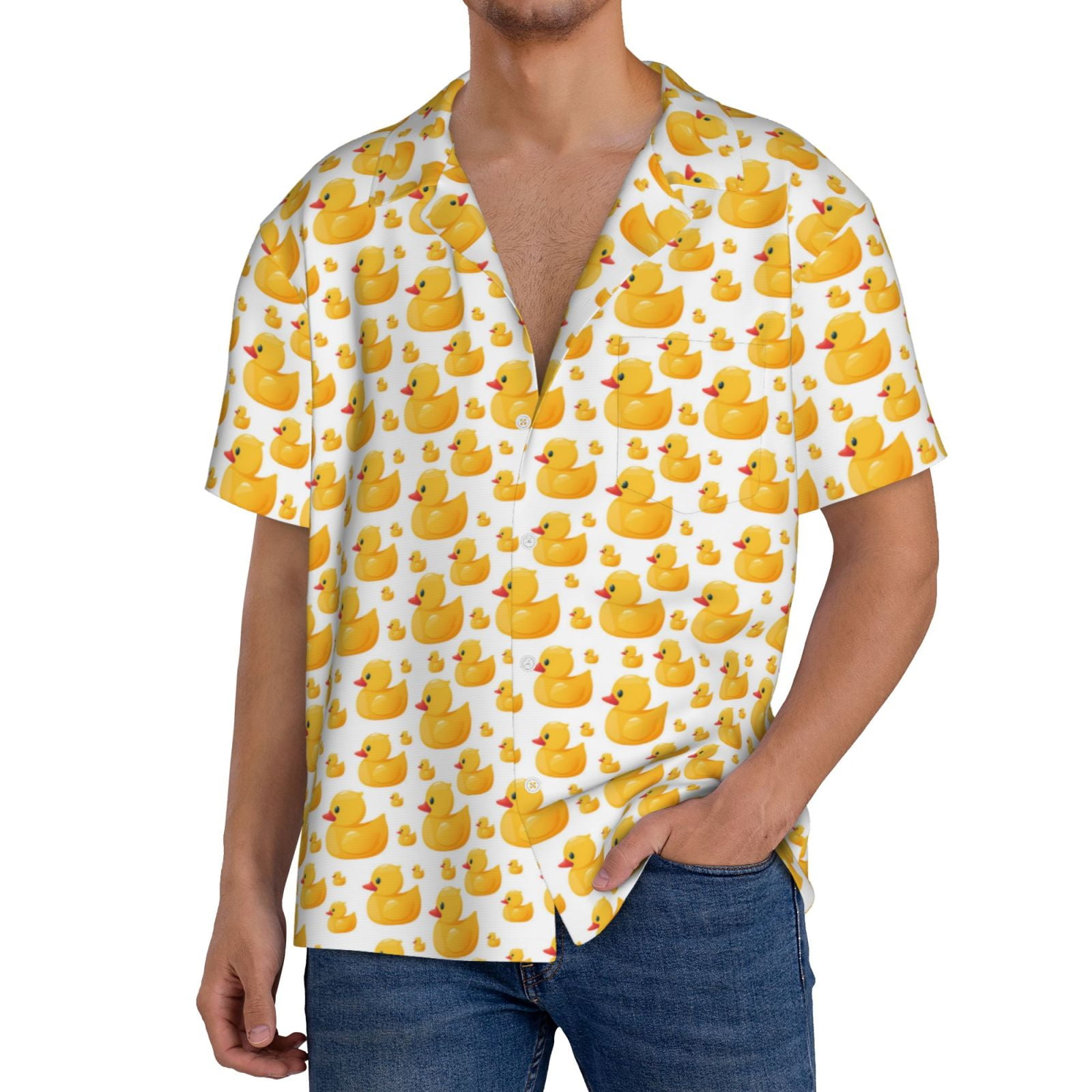 Daiia yellow rubber ducks Pattern Men's Linen Shirts Short Sleeve ...