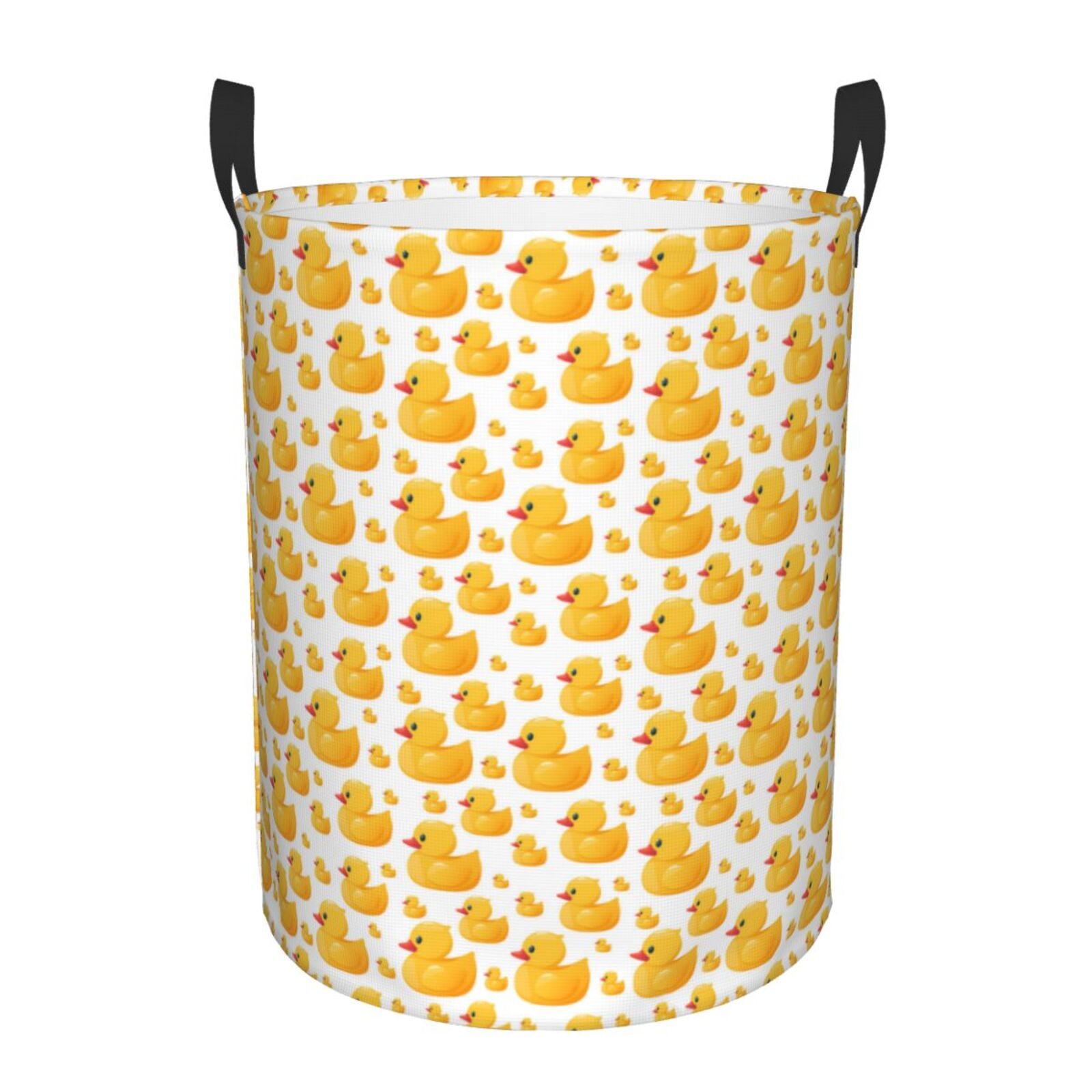 Daiia yellow rubber ducks Pattern Round Laundry Basket with Handles ...