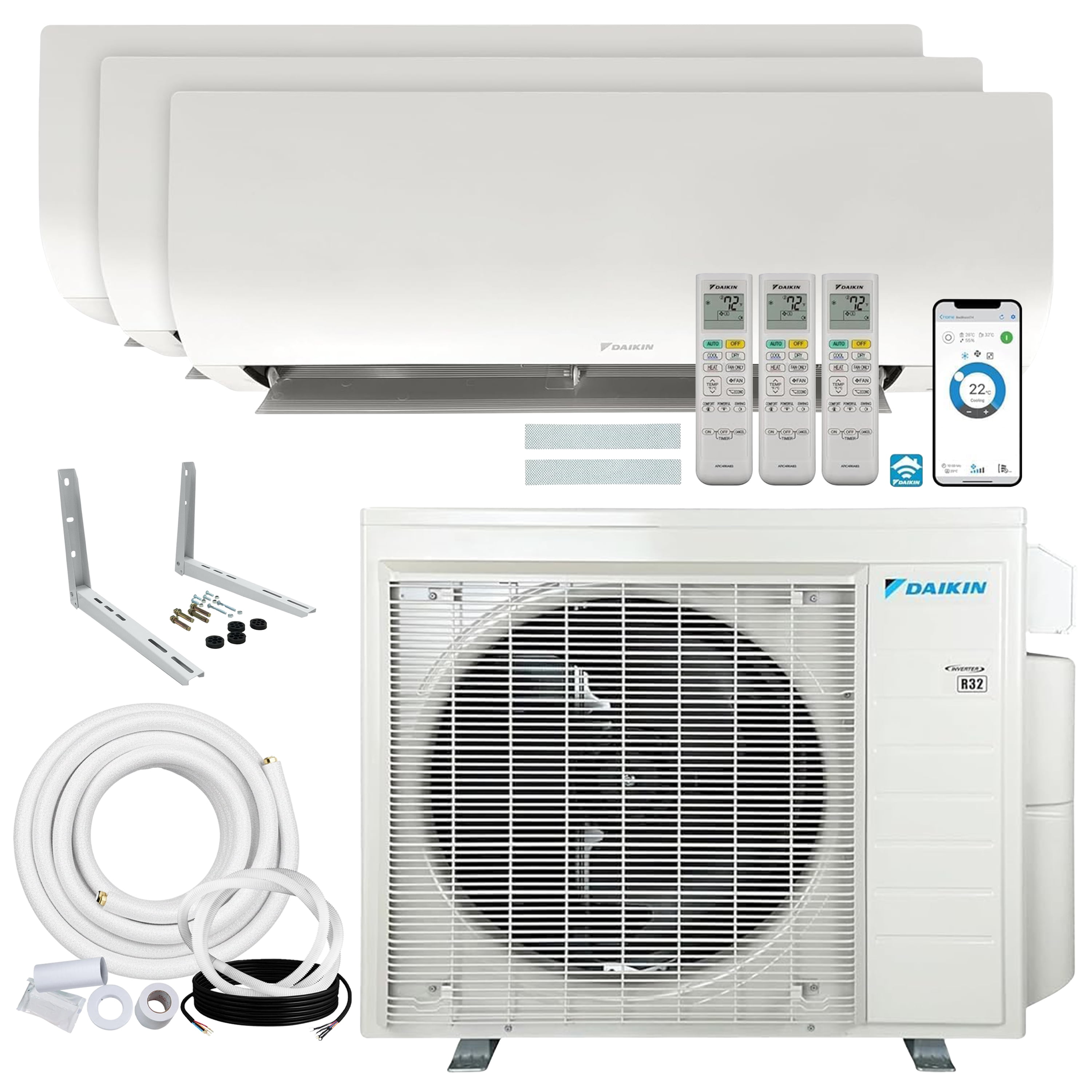 Daikin 24,000 BTU (12K + 12K + 12K) 21SEER2 3-Zone Mini Split Wi-Fi ...