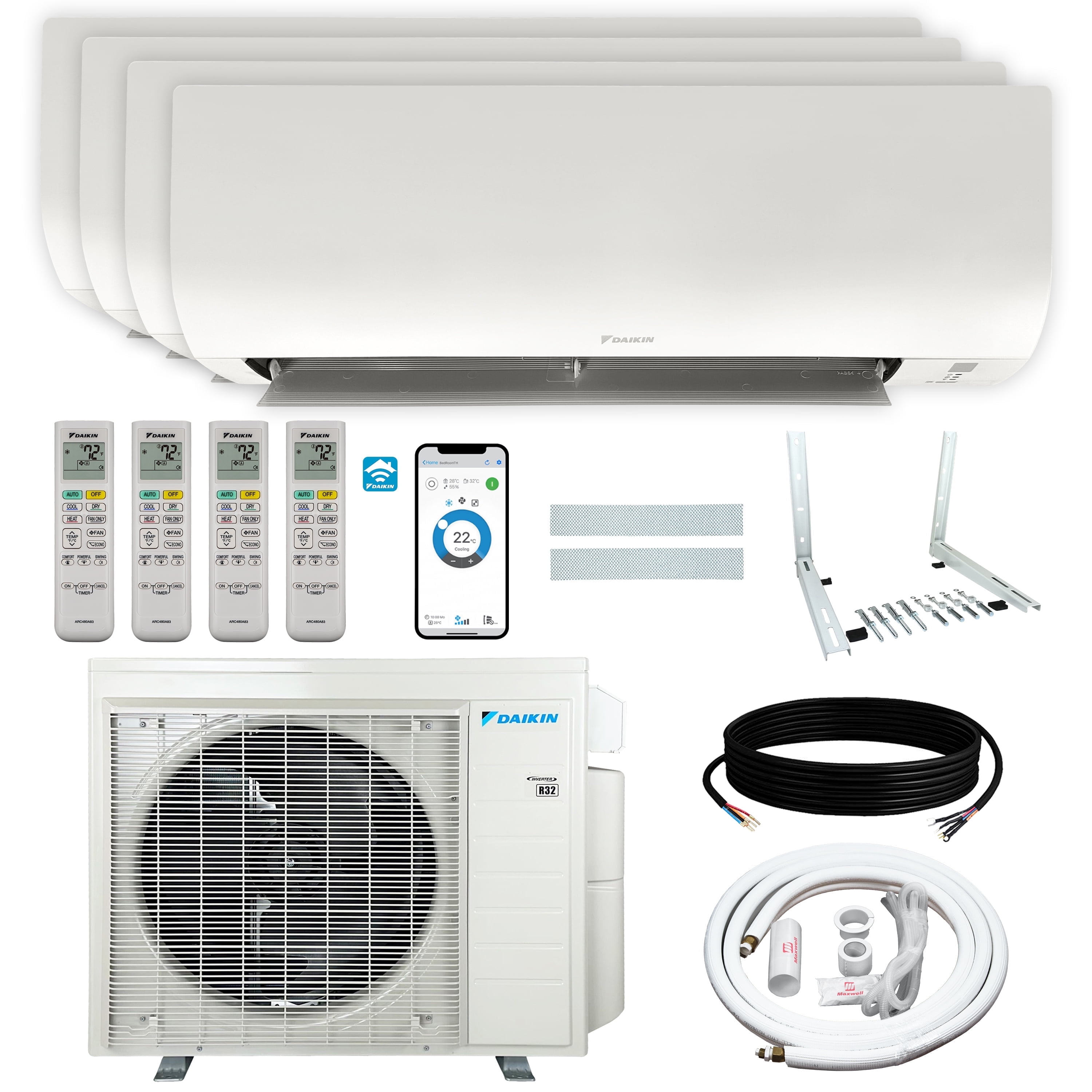 Daikin 36,000 BTU (12K + 12K + 12K + 12K) 20 SEER2 4-Zone Mini Split Wi ...