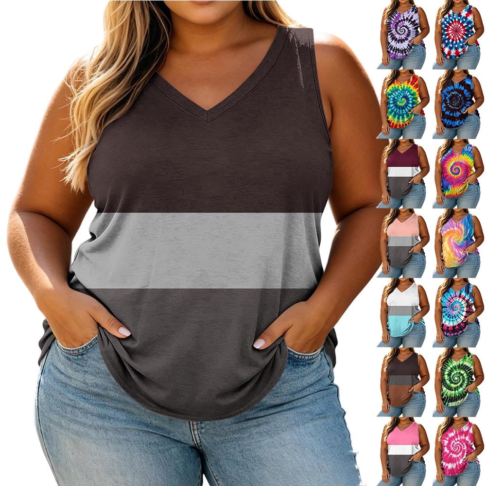 DailkTrvid Summer Women's Sleeveless Tank Tops Plus Size Casual ...