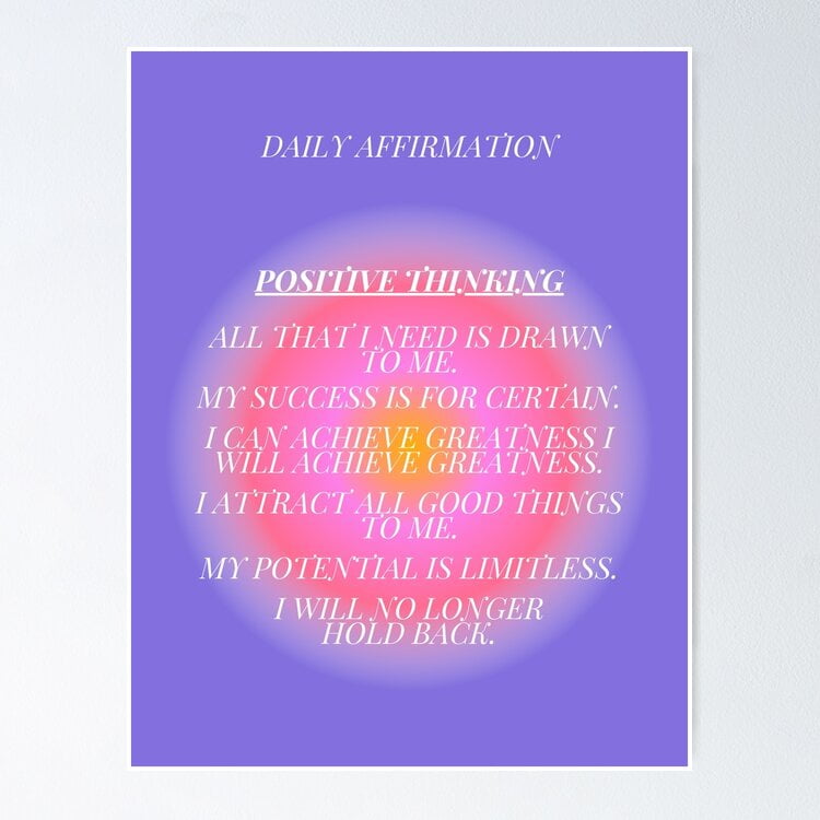 Daily Affirmation For Positive Thinking UNFRAMED Poster, 12x18 ...