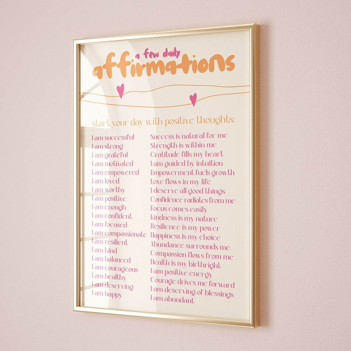 Daily Affirmations Pink Wall Print, Preppy Y2K Dorm Room Decor, Trendy ...