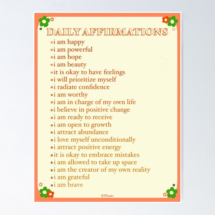 Daily Affirmations Poster- Unframed Poster | Wall Art | Perfect For ...