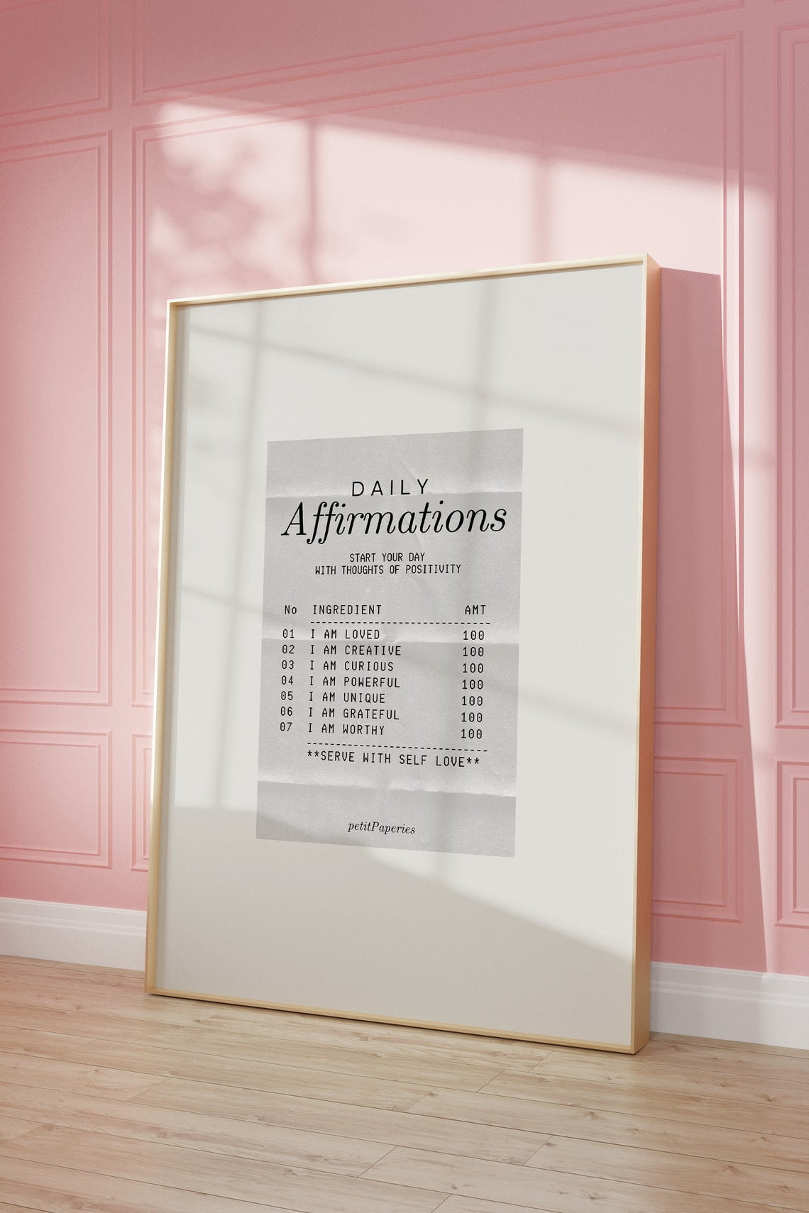 Daily Affirmations Wall Art Print Trendy Guest Check Recipe Receipt ...