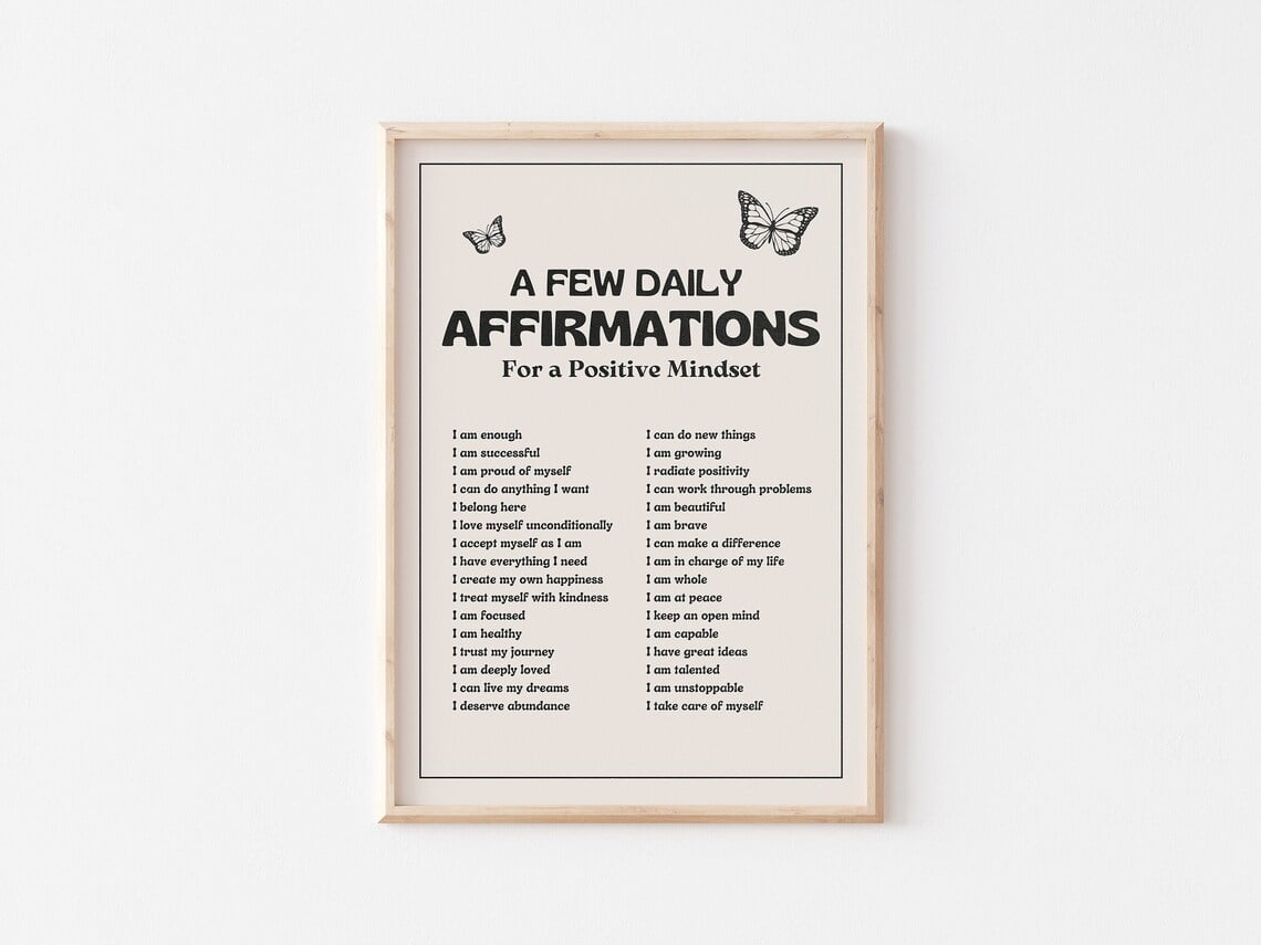 Daily Affirmations Wall Print, Positive Affirmations Poster, Retro Wall ...