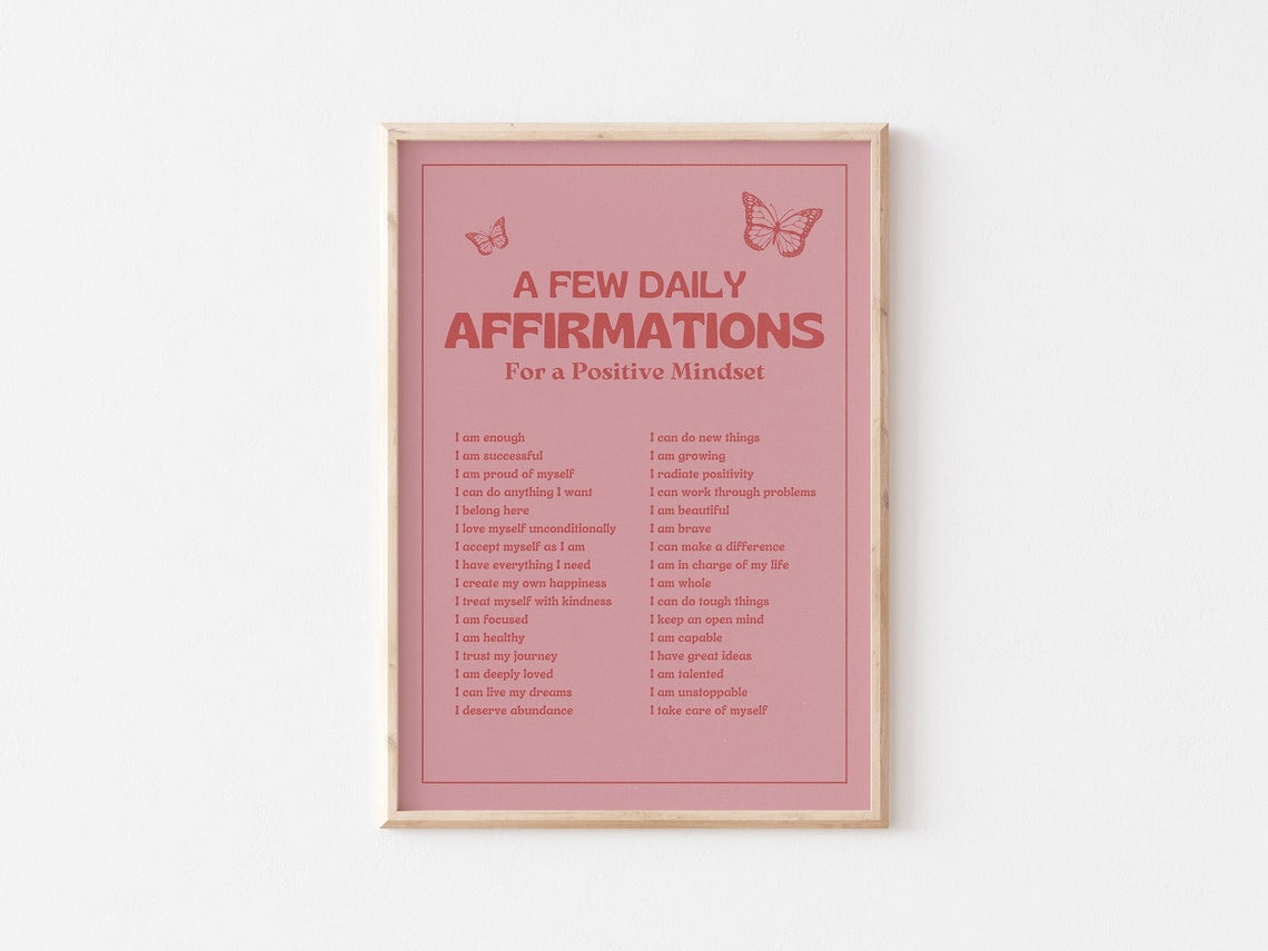 Daily Affirmations Wall Print, Positive Affirmations Poster, Retro Wall ...
