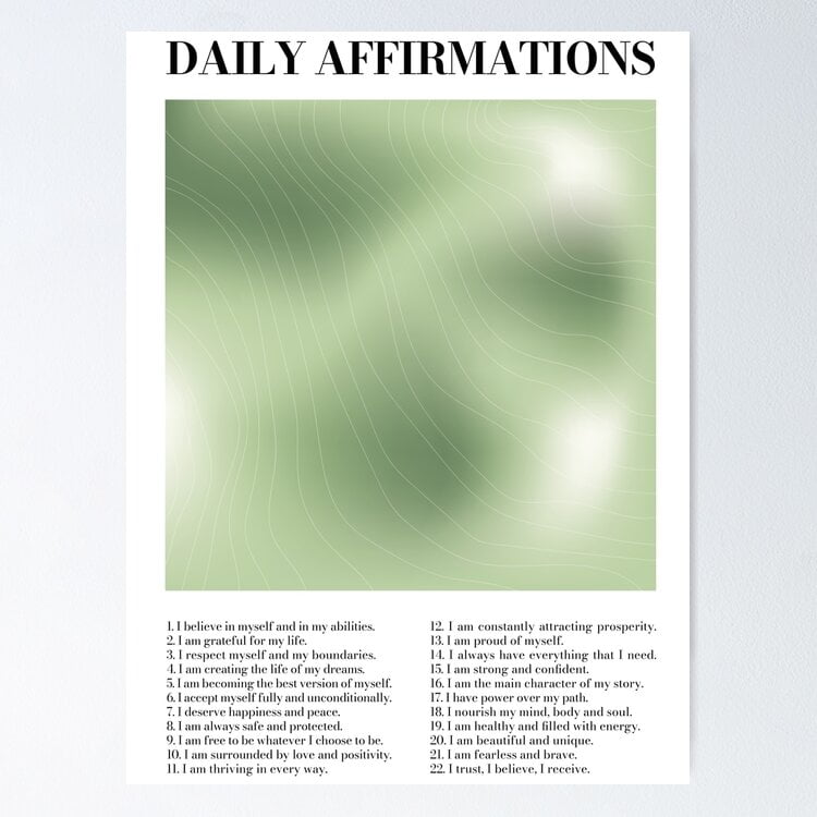 Daily Affirmations gradient UNFRAMED Poster green | Law of attraction ...