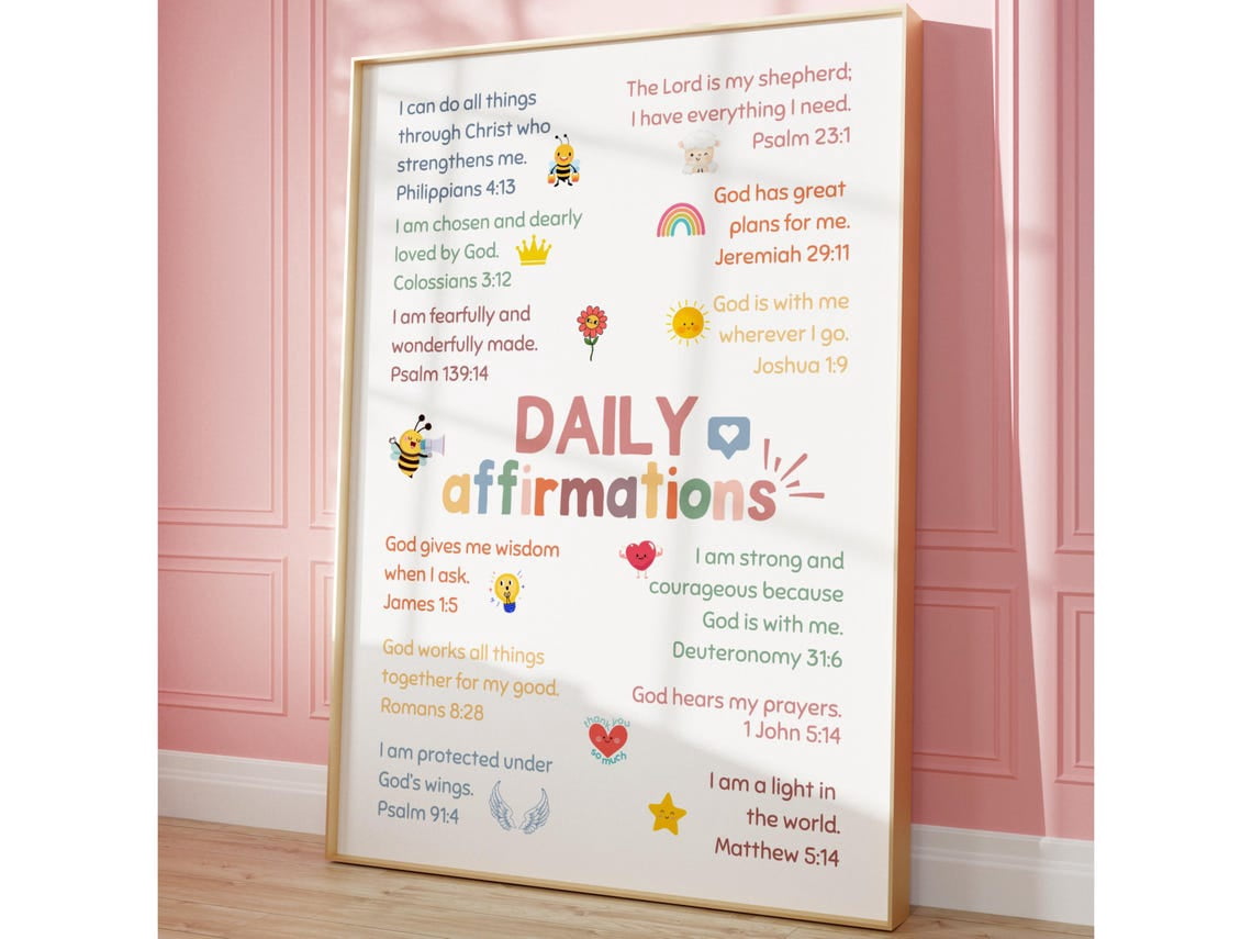 Daily Bible Affirmations Children Wall Art Ministry Decor Rainbow ...