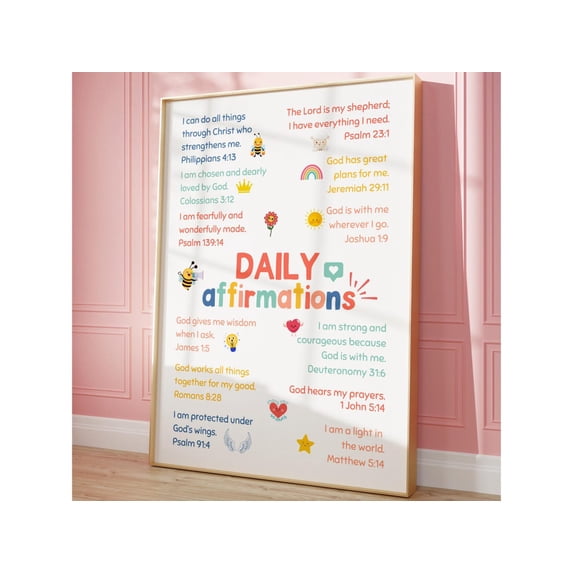 Daily Bible Affirmations Children Wall Art Ministry Decor Sunday School ...