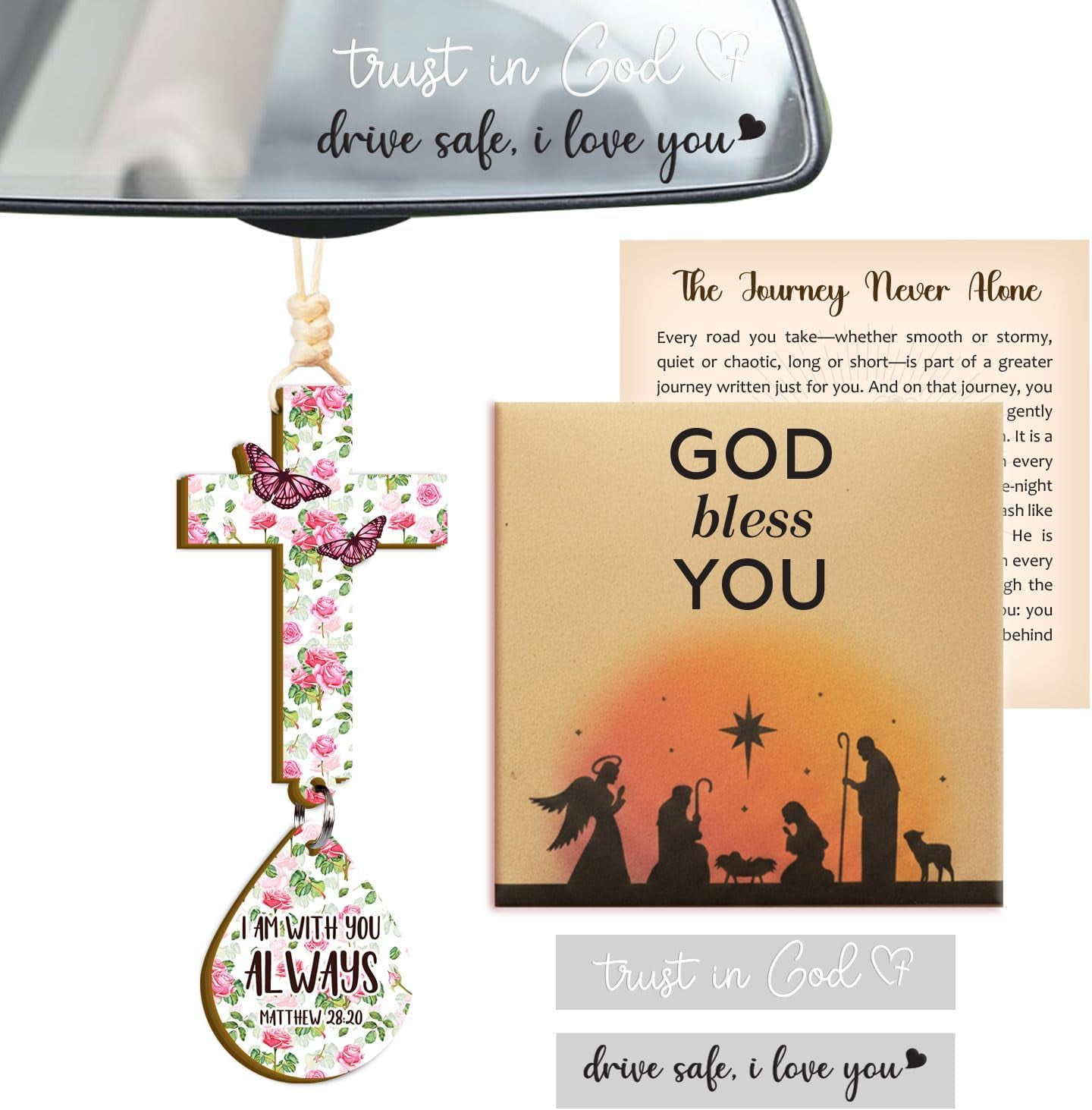 Daily Bible Verse Rearview Mirror Cross Ornament, Cros for Car Mirror ...