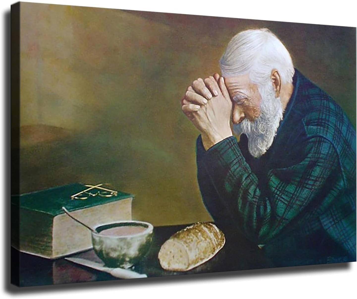 Daily Bread Man Praying At Dinner Table Grace Religious Painting Poster ...