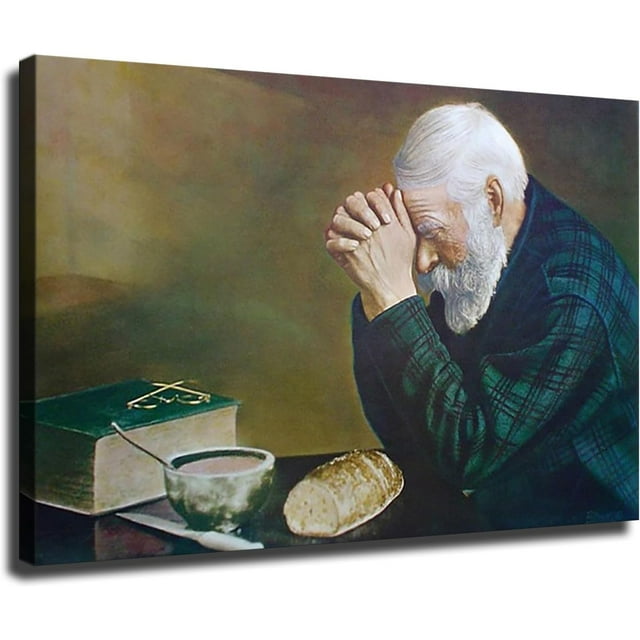 Daily Bread Man Praying At Dinner Table Grace Religious Painting Poster ...