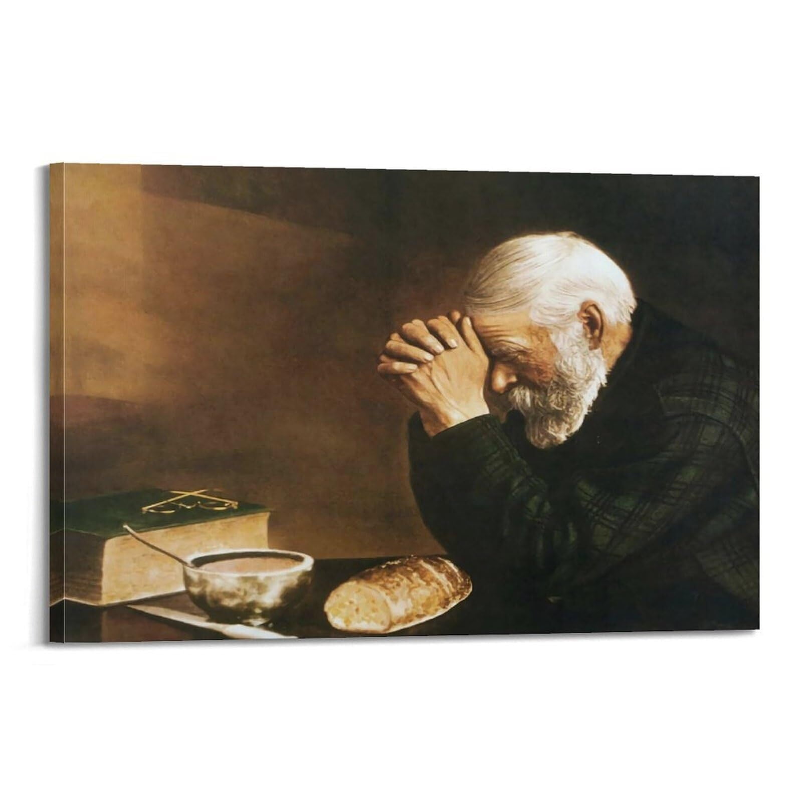 Daily Bread Man Praying at Diner Table Grace Reliable Wall Picture ...