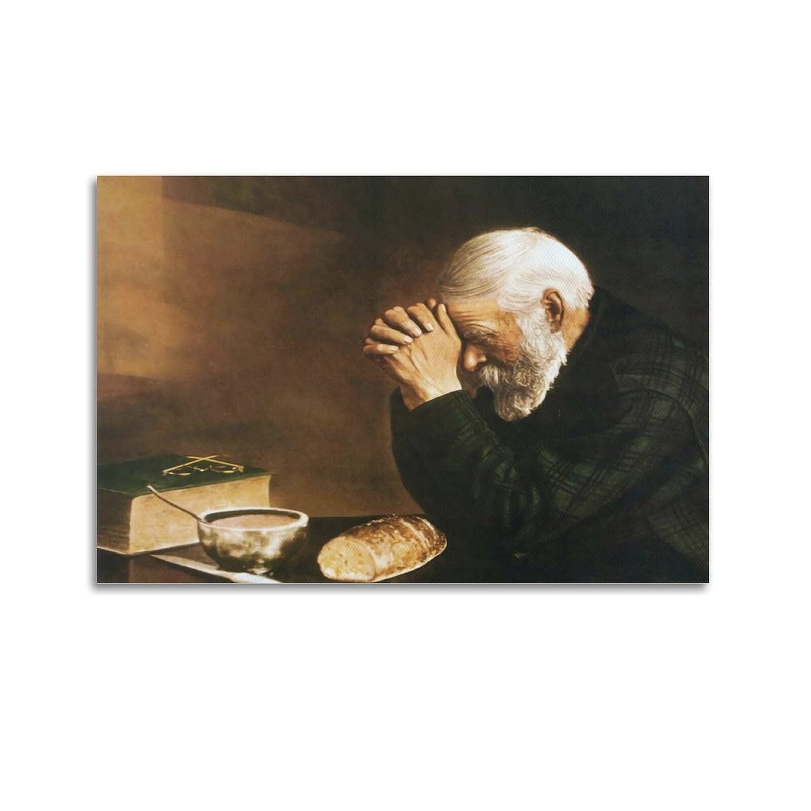 Daily Bread Man Praying at Diner Table Grace Reliable Wall Picture ...
