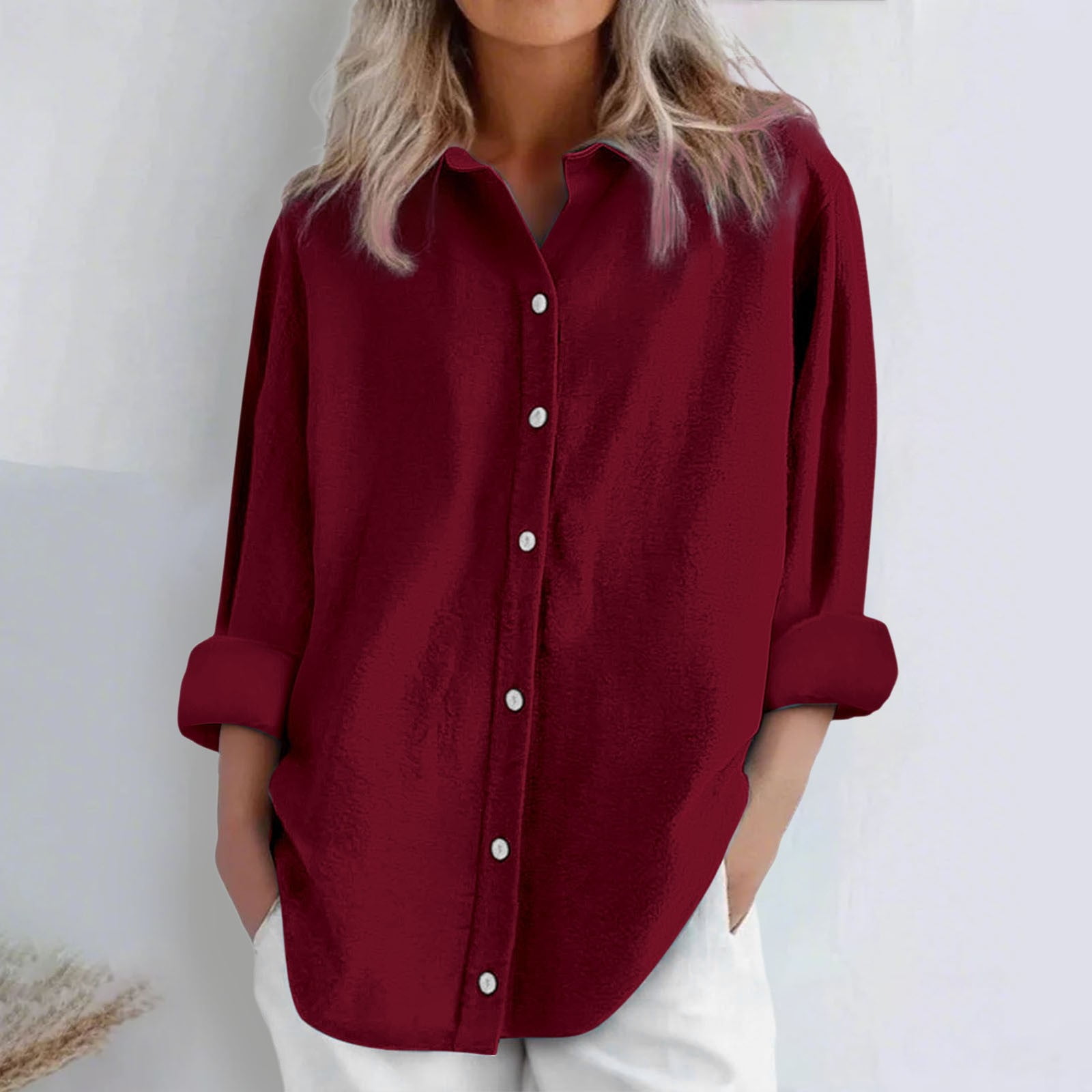Daily Casual Linen Shirts Long Sleeve Casual Blouses Loose Fit Shirt ...