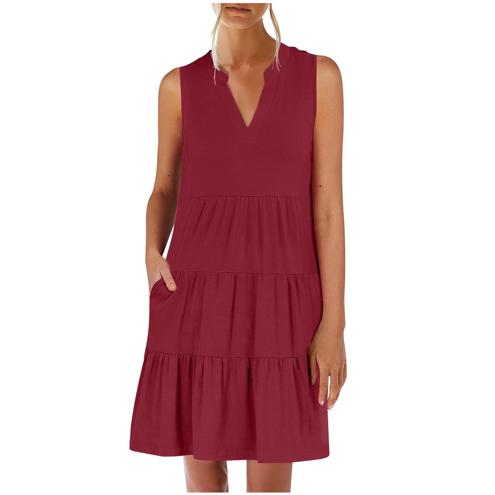 Daily Casual Solid Mini Dress for Women Pleated Comfy Henley Neck ...