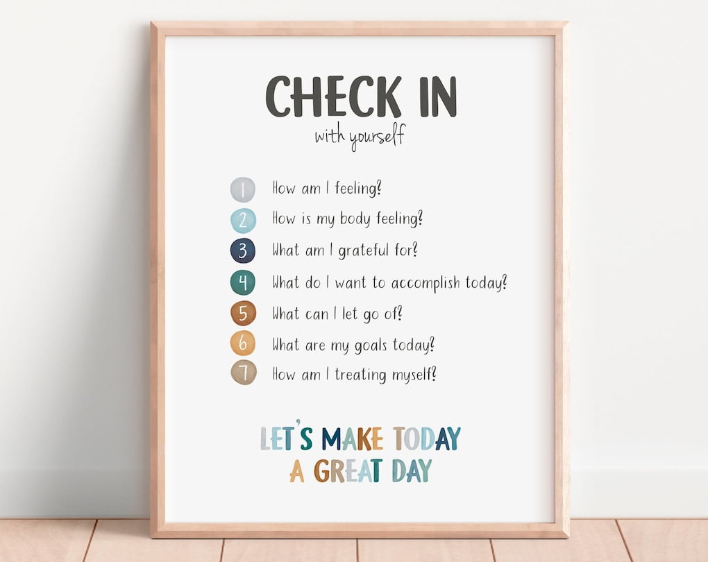 Daily Check-In Poster, School Counselor, Self-Care, Therapy Office ...