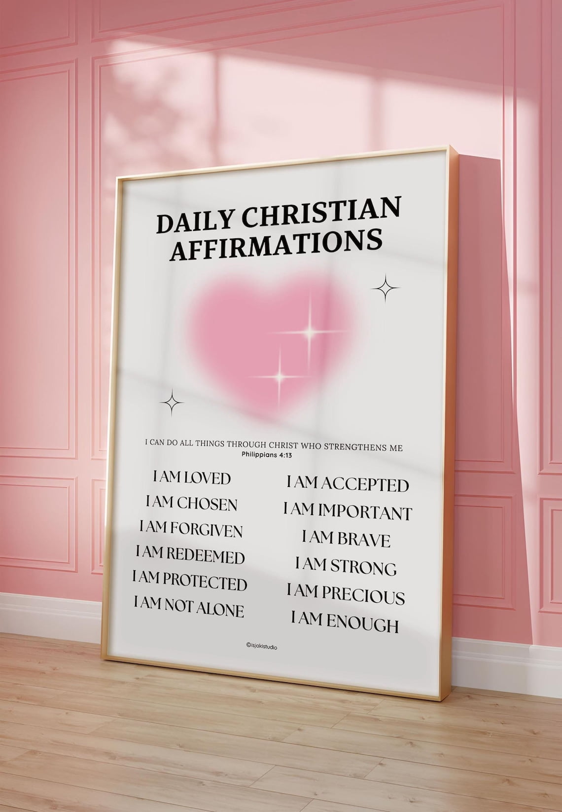 Daily Christian Affirmations Print, Pink Christian Wall Art, Bible ...