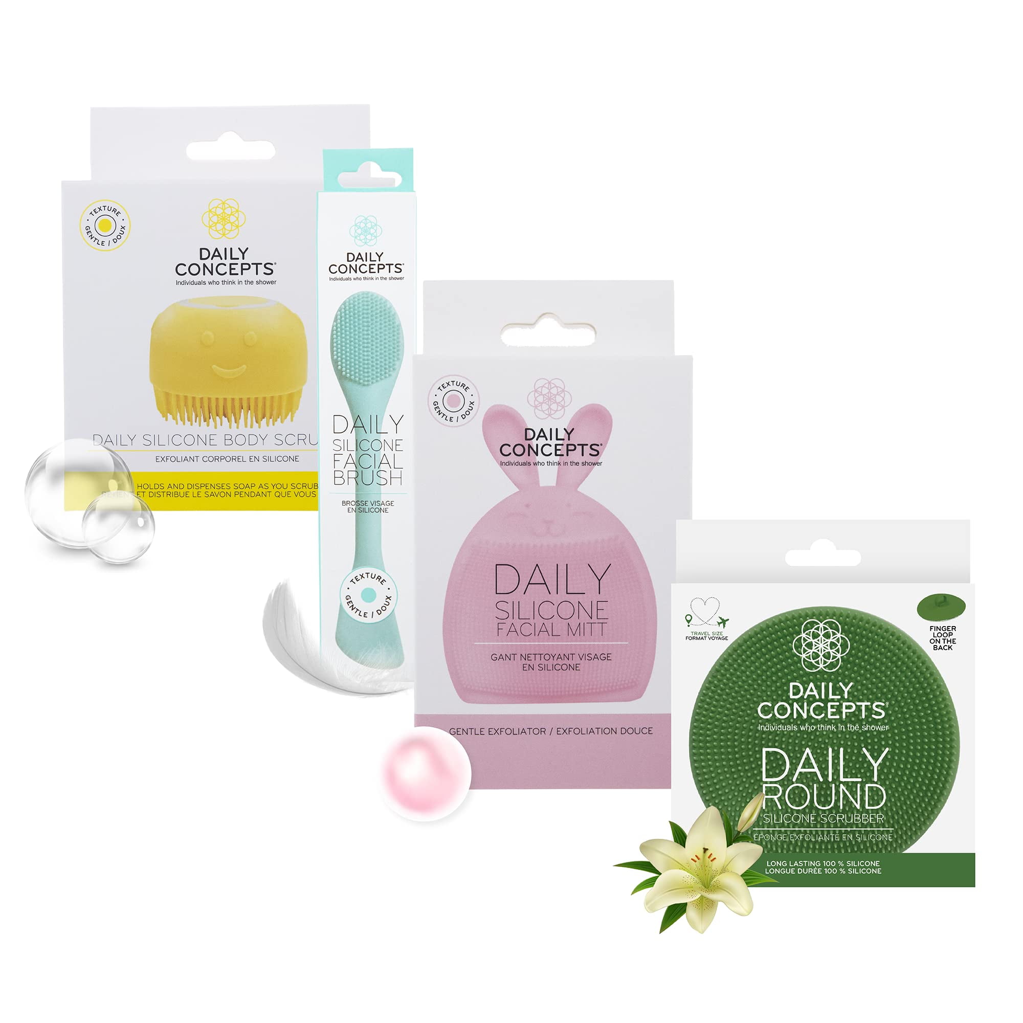 Daily Concepts Skincare Set: SAF21 Silicone Facial Mitt, Facial Brush ...