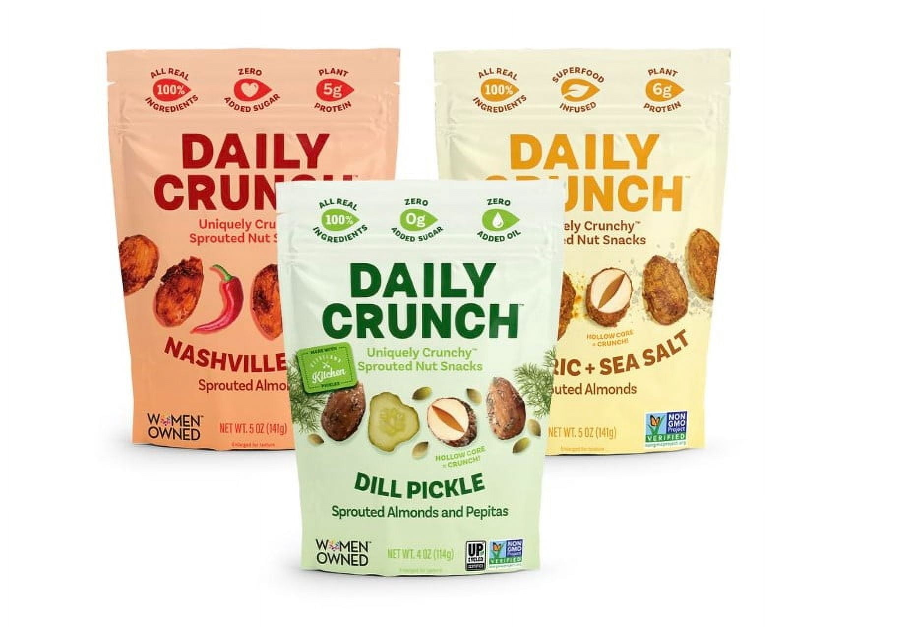 Daily Crunch Sprouted Almonds, 4 Ounce Resealable Bags (Variety Pack, 3 ...