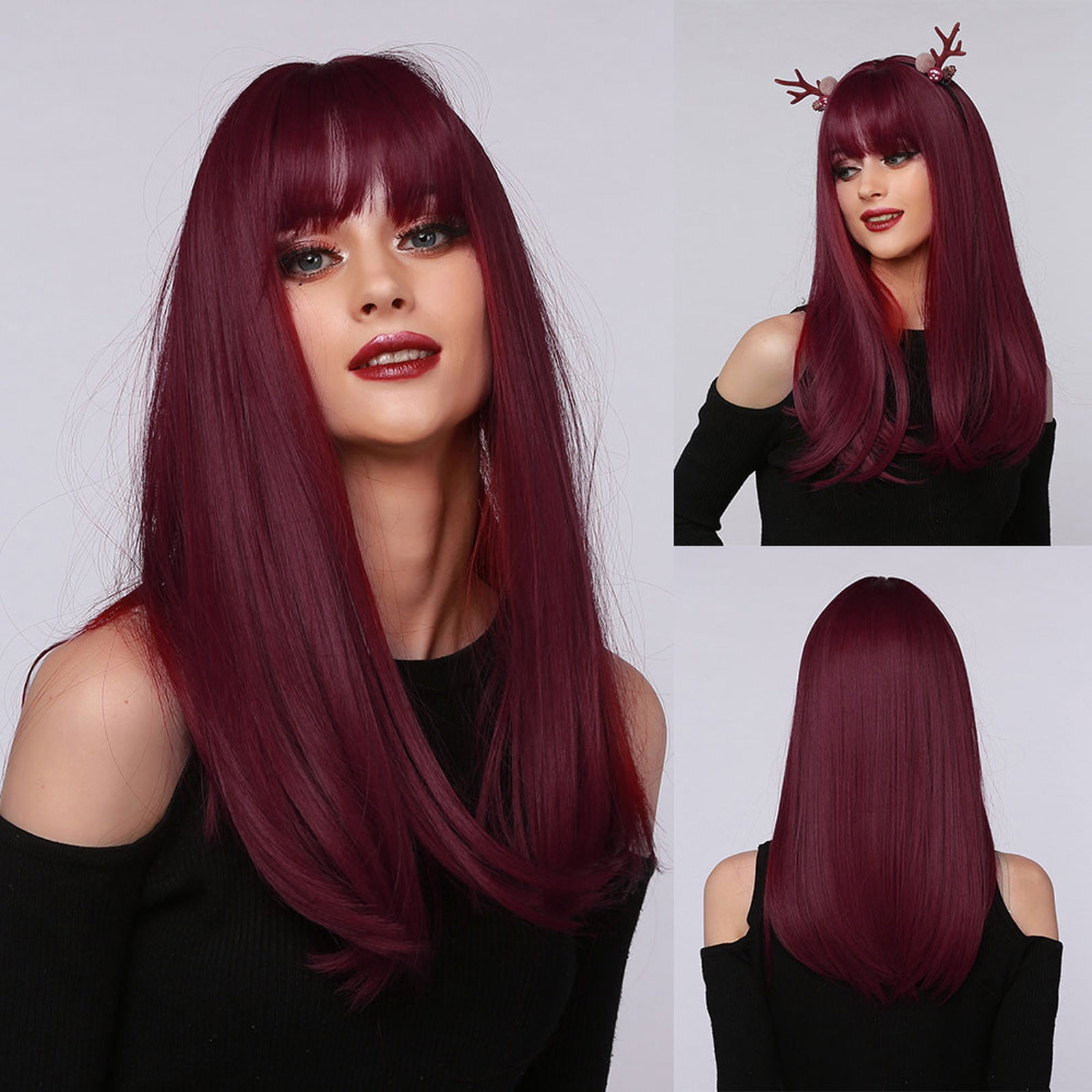 Daily Deal,40cm High-Temperature Silk Burgundy Long Curly Hair Wig,Rose ...