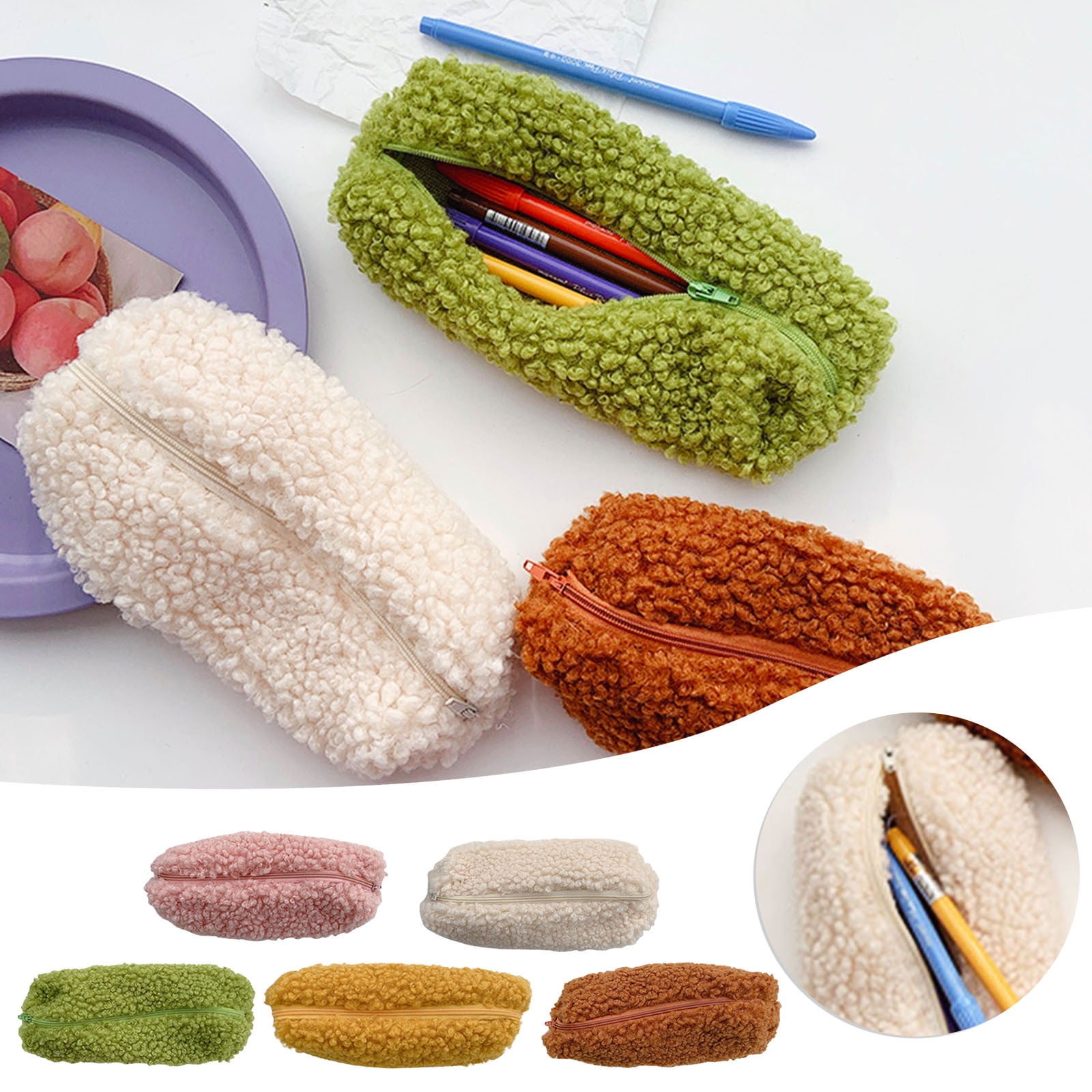 Daily Deals Here, Green Furry Pencil Bag, Small Lamb Design, Soft ...