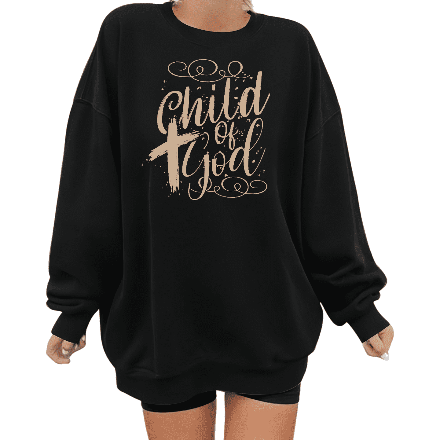 Daily Faith Outfit Graceful Cross Script Black Graphic Sweatshirt Print ...