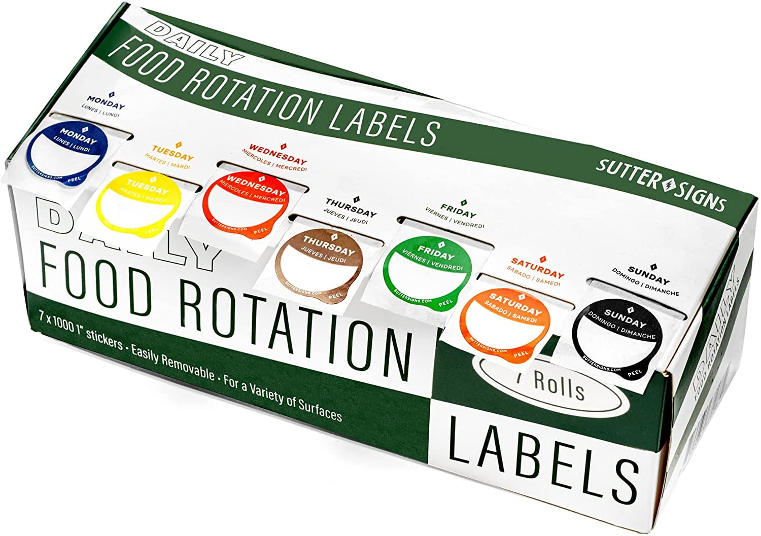 Sutter Signs Daily Food Rotation Labels, 1" Day Dots, Removable, 7,000 ...