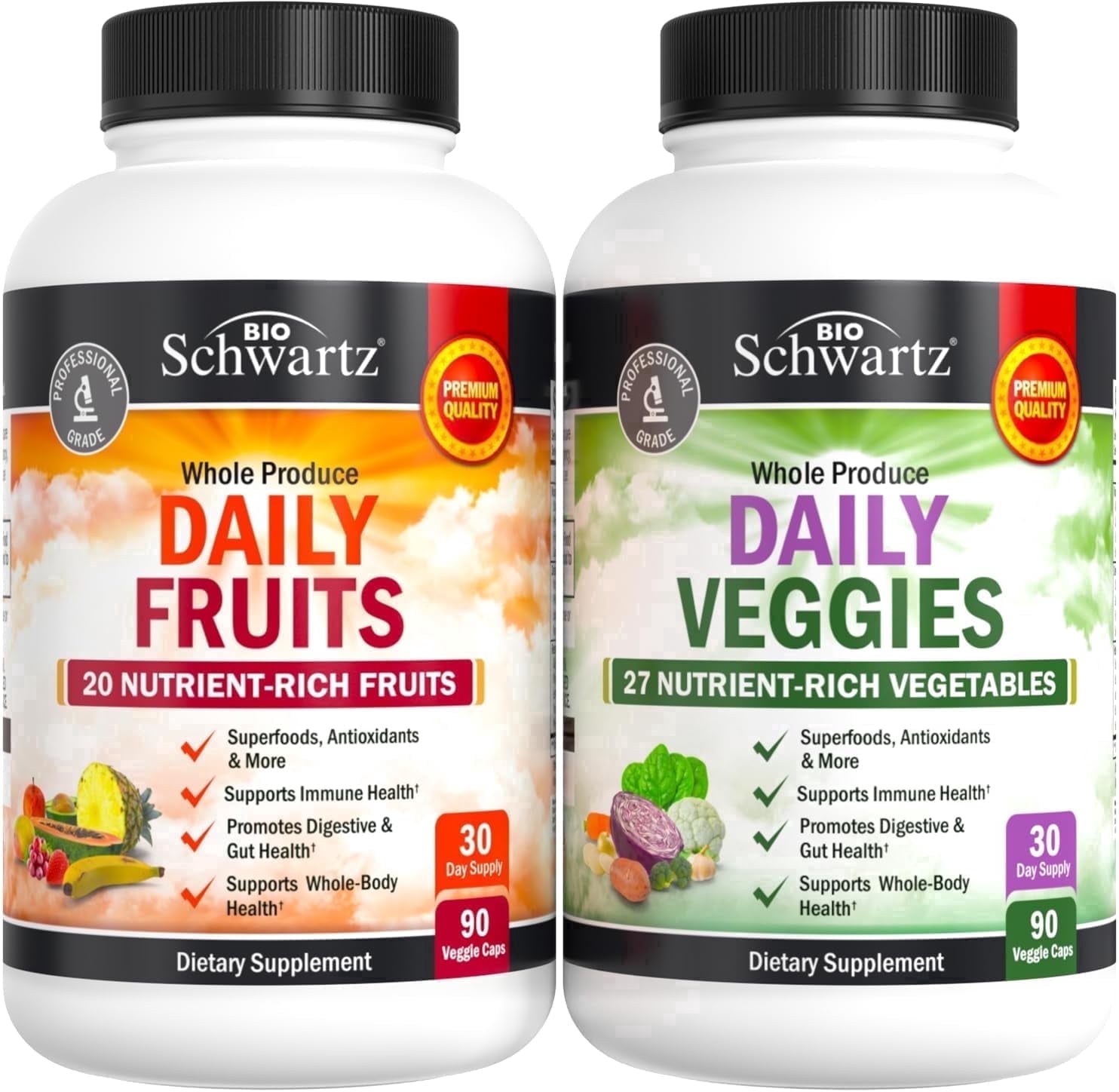 BioSchwartz Daily Fruits and Veggies Supplement Pills - 47 Whole Food ...