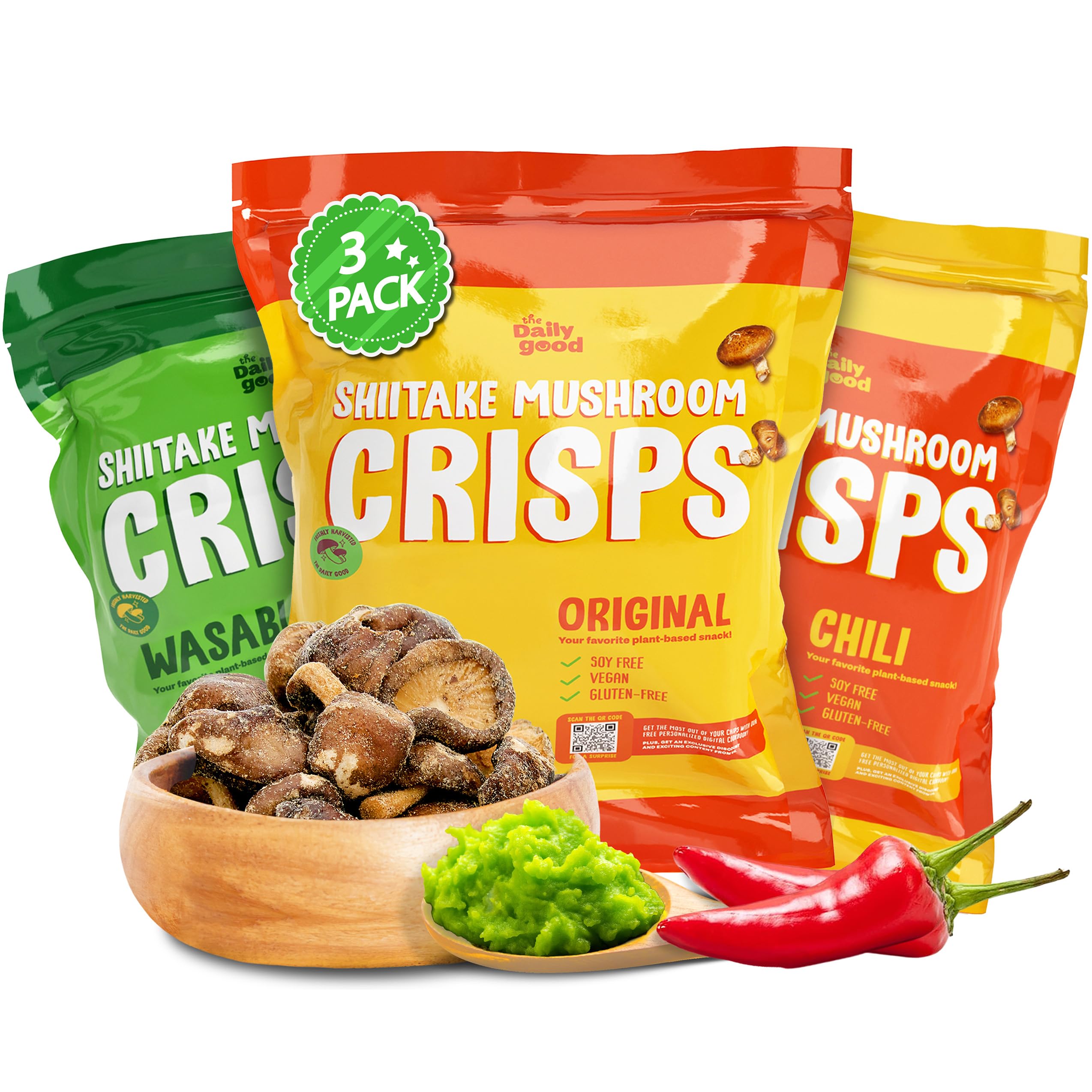 The Daily Good Shiitake IRF13 Crisps - 3-Pack Chips, Gluten-Free Snack ...