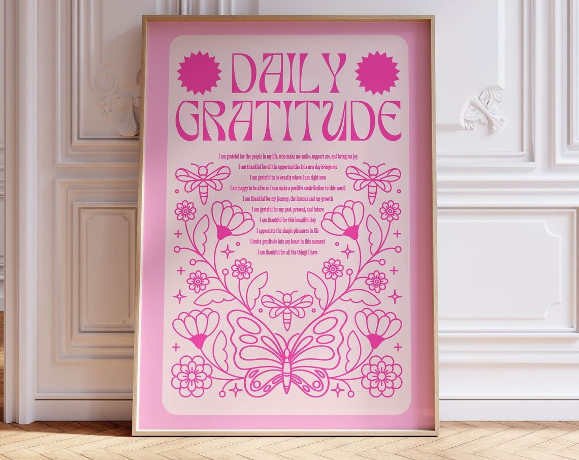 Daily Gratitude Affirmation Quotes Typography Poster, Words Of ...