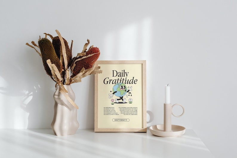 Daily Gratitude Poster, Vintage Retro Positive Affirmations Print ...