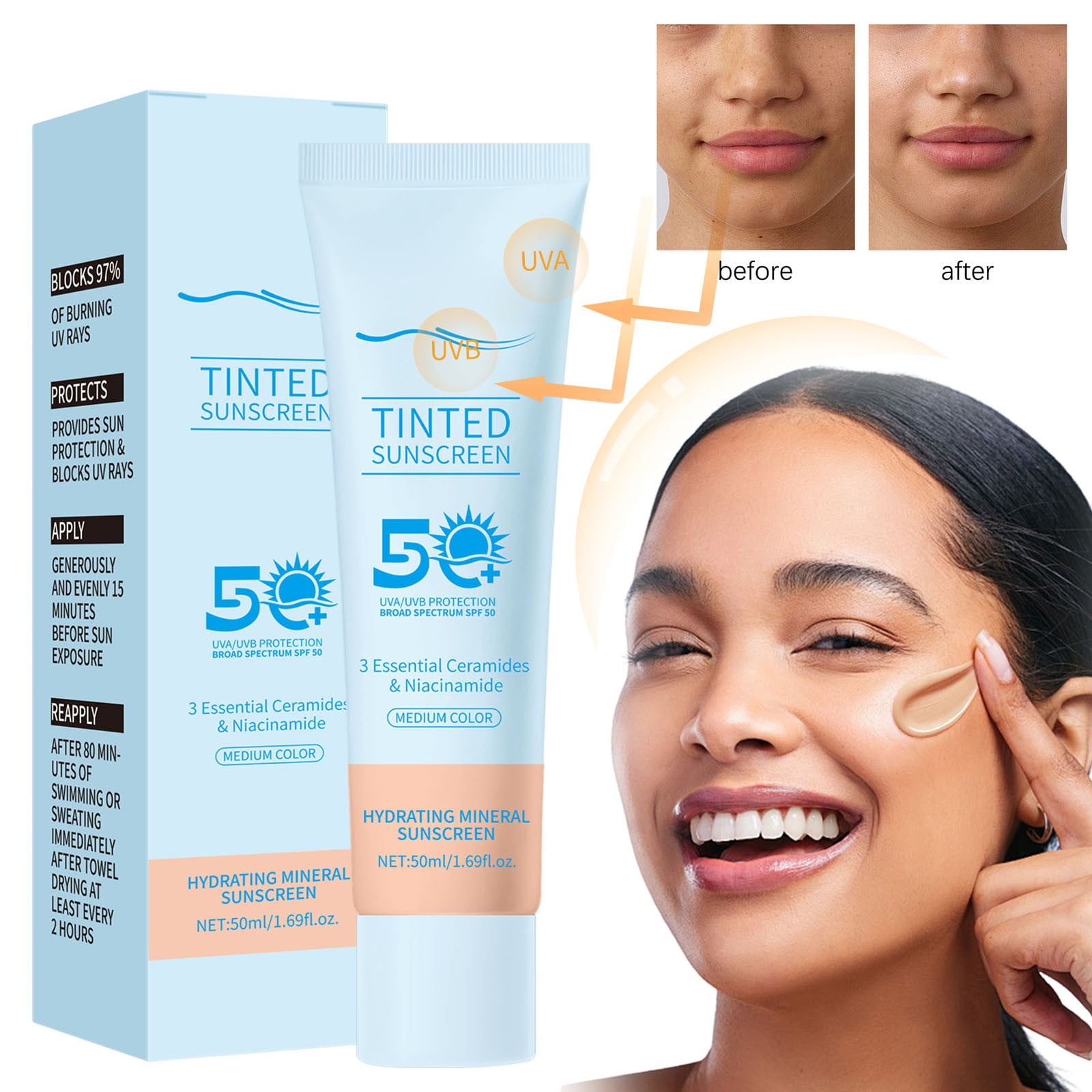 Daily Hydrating Facial Moisturizer with SPF 50 | Oil Free Sunscreen ...