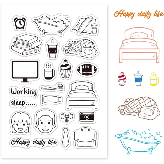 Daily Life Working and Sleep Theme Clear Stamps Transparent Silicone ...