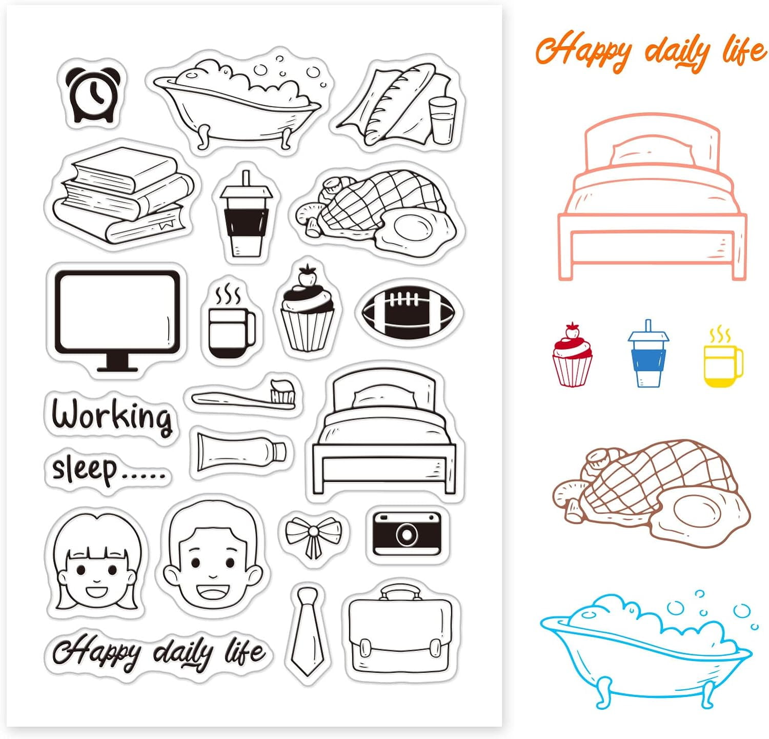 Daily Life Working and Sleep Theme Clear Stamps Transparent Silicone ...