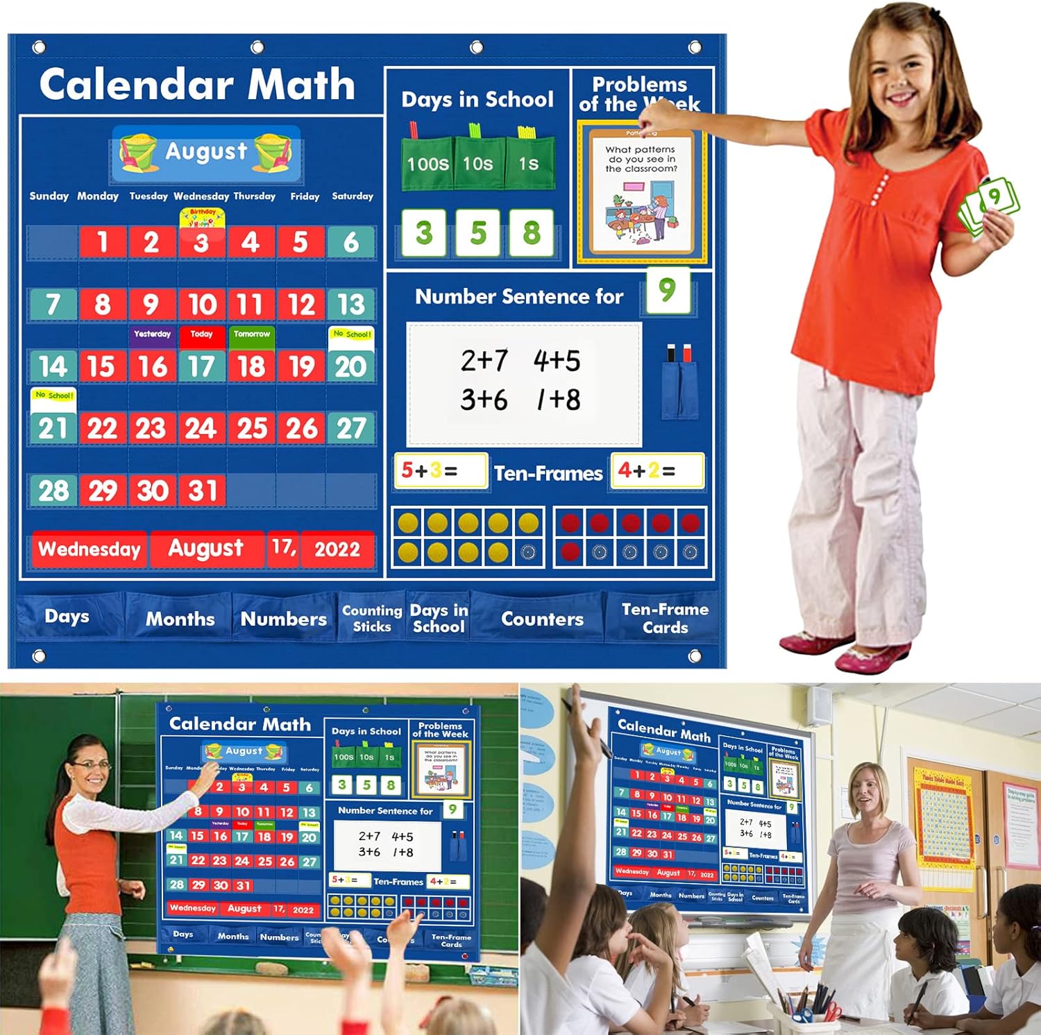 Daily Math Calendar Classroom Pocket Chart Educational Pocket Chart ...