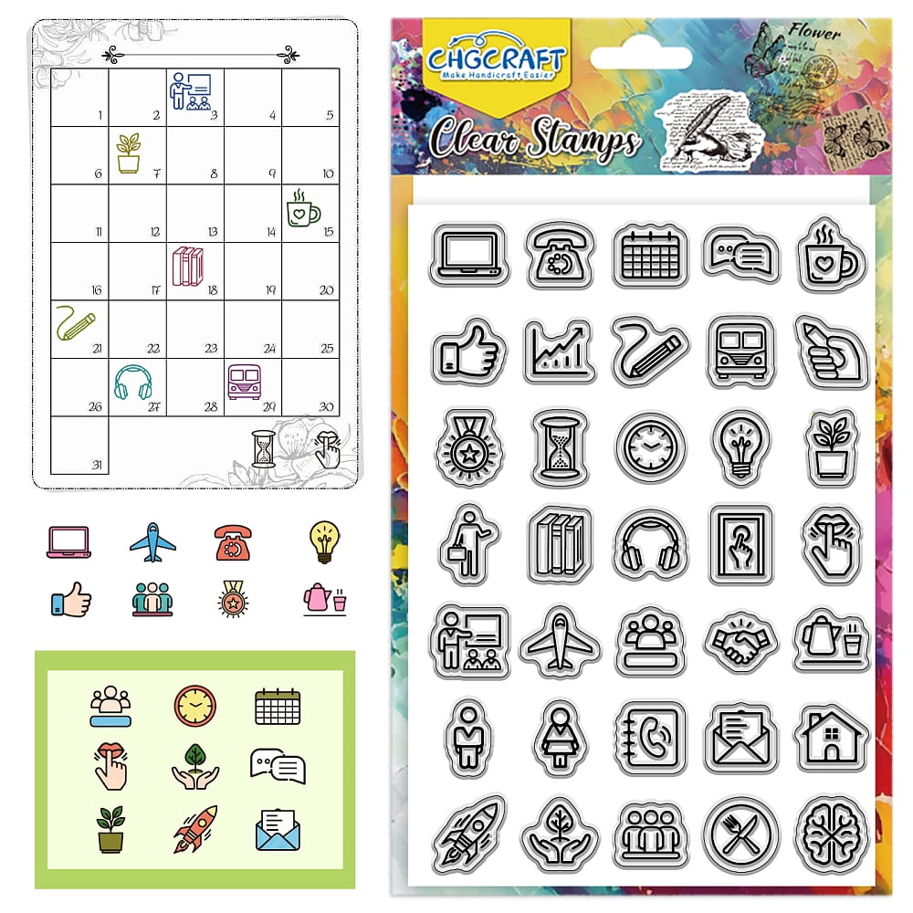 Daily Office Elements Clear Stamps Work Icons Silicone Stamp Seal for ...