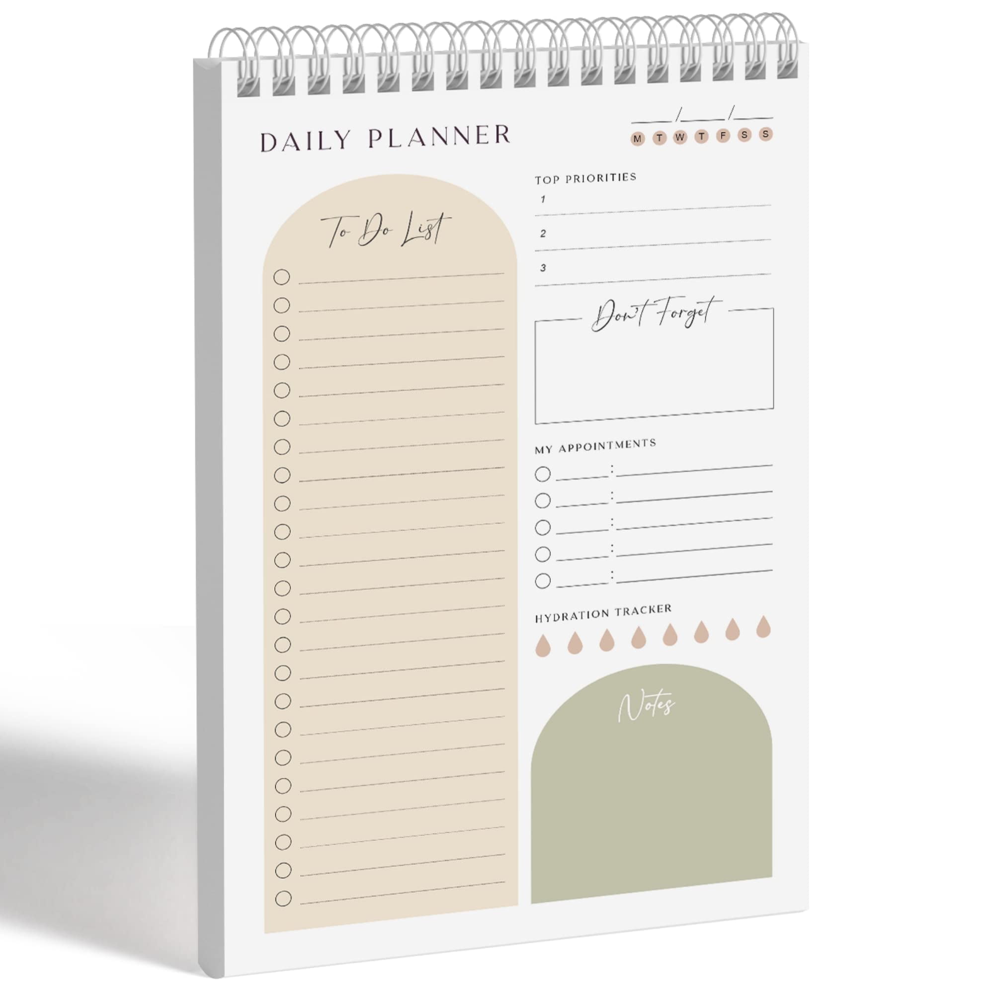 Daily Planner Notepad 6x9 Inch Undated Pages, Twin-Ring Spiral Binding ...