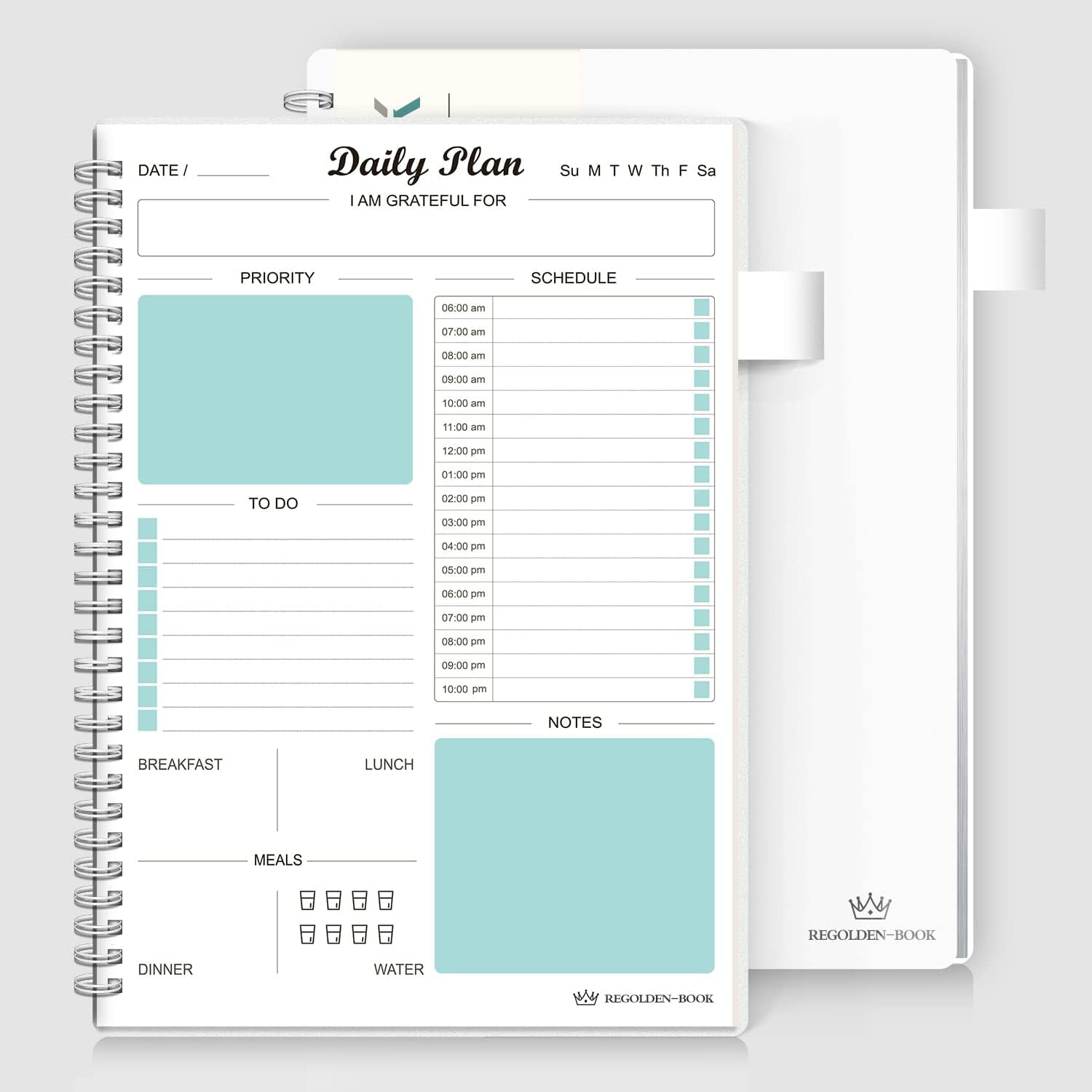 Daily Planner Undated, To Do List Notebook with Hourly Schedule Calendars Meal, Spiral ...