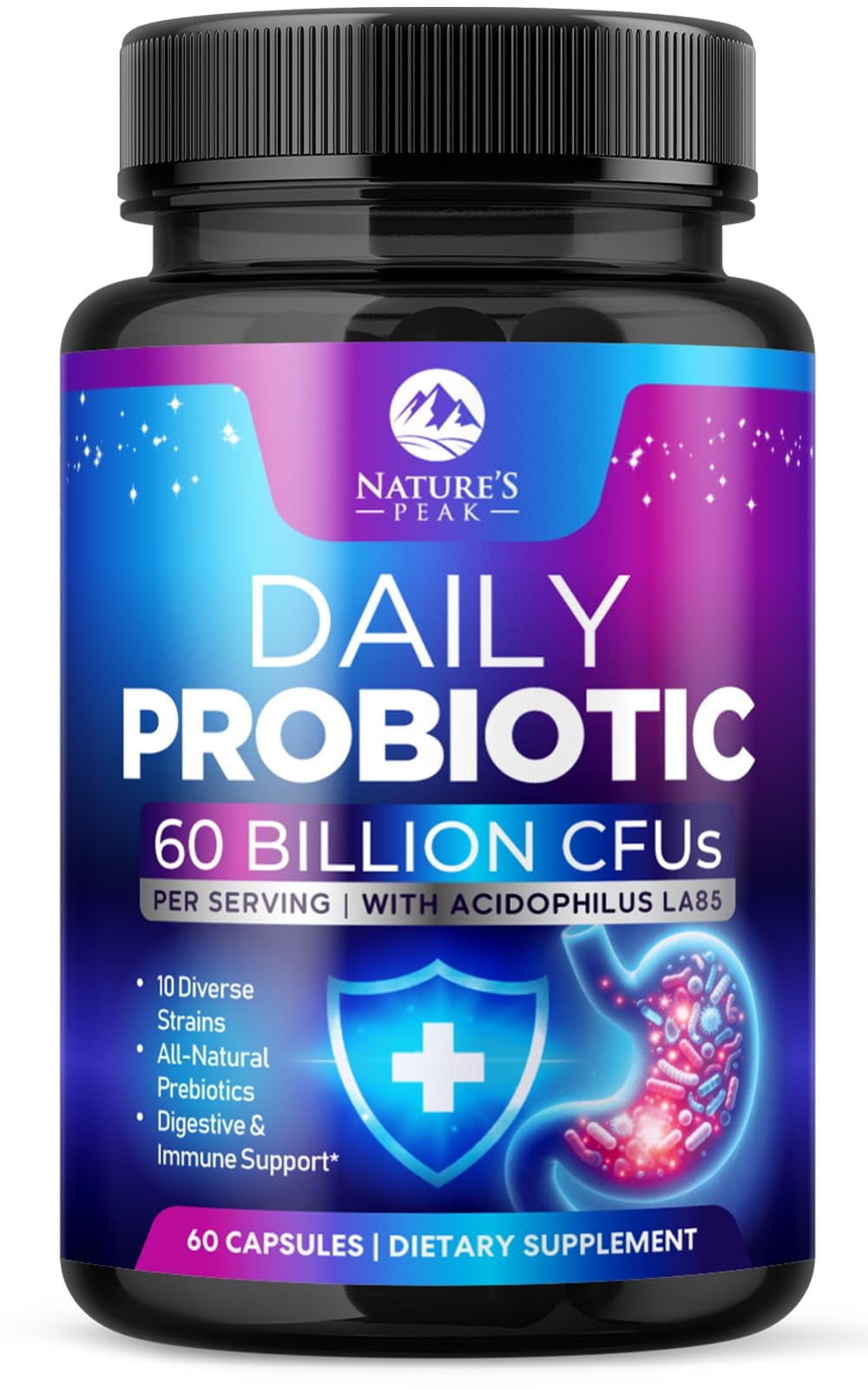 Nature's Peak Probiotics 60 Billion CFU, 10 Strains, Prebiotics ...