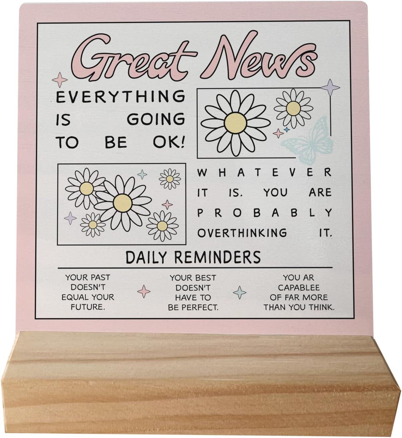Daily Reminders Mental Health Retro Daisy Desk Small Wood Sign Signs ...